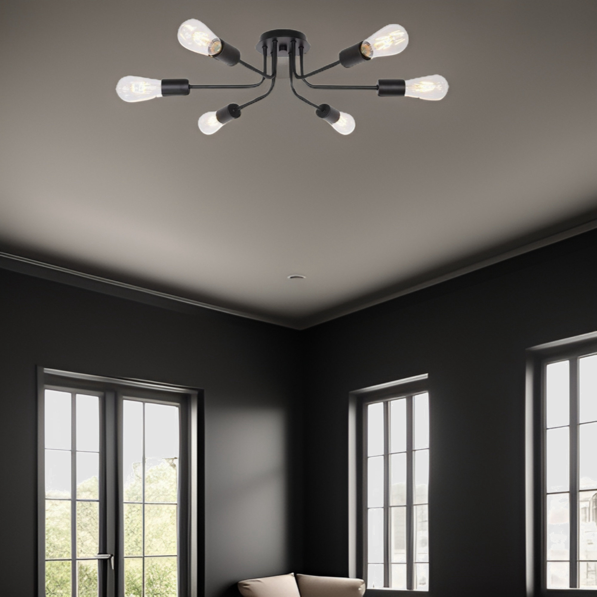 Go Peak Track Modern Sputnik Chandelier 6 Light Semi Flush Mount ...