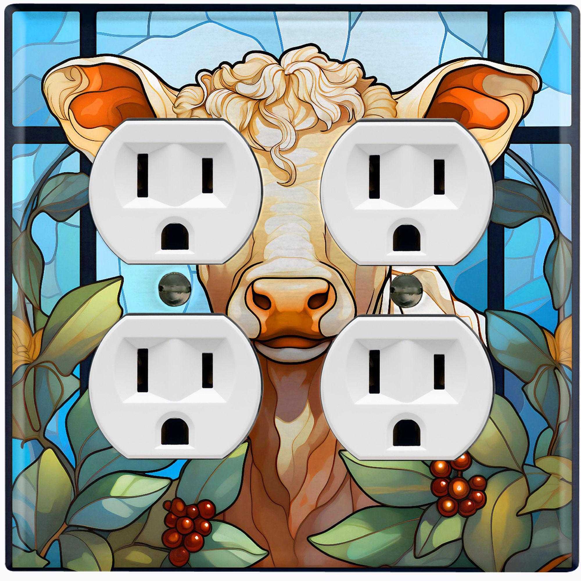 WorldAcc Metal Light Switch Plate Outlet Cover (Cute Cow Berry Leaves ...