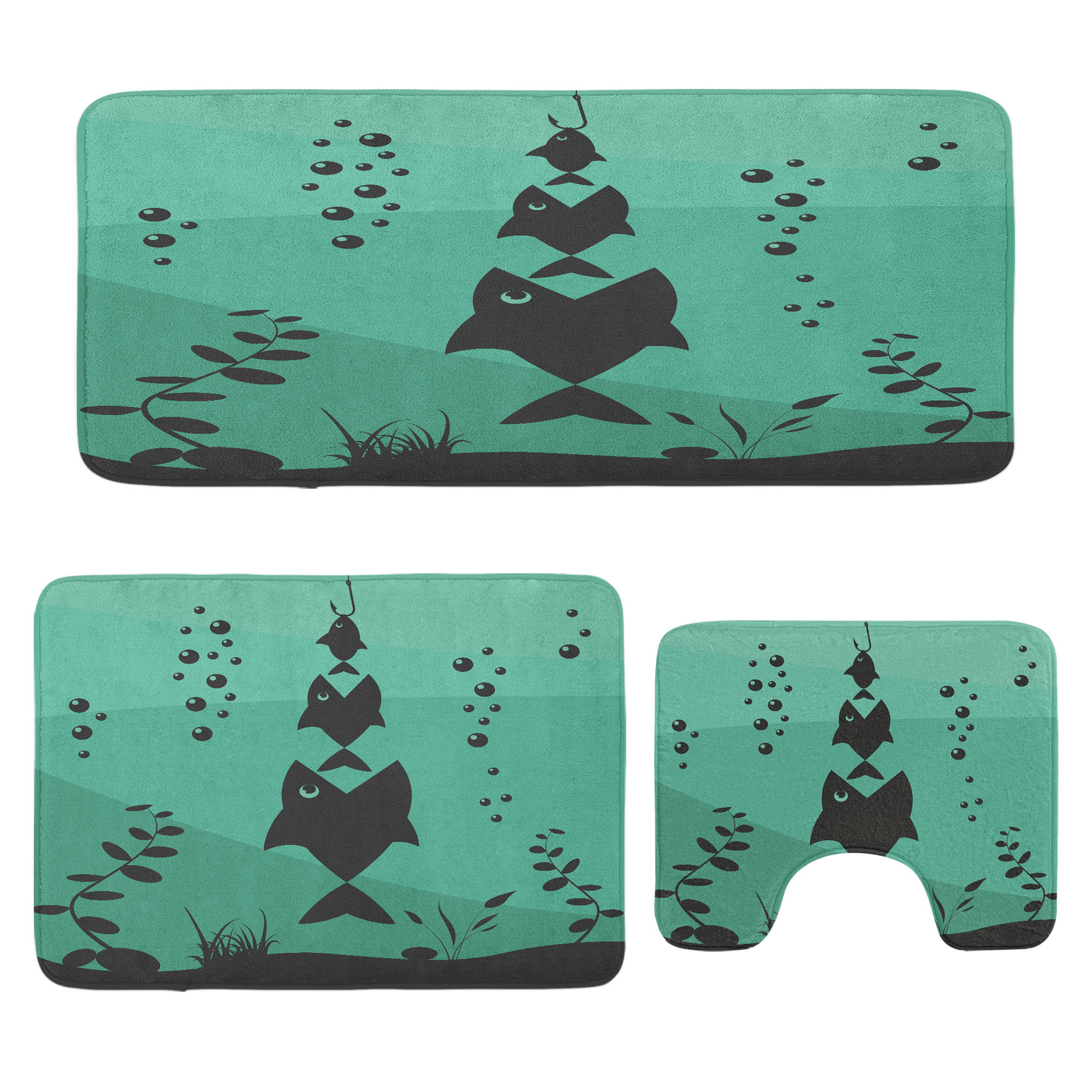 East Urban Home Teal Bathroom Rug Set 3 Pieces U-Shape & Rectangle Mats ...