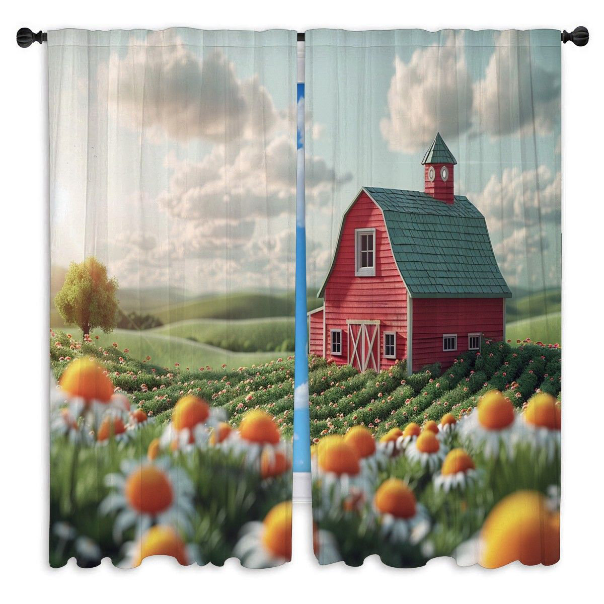 East Urban Home Farmhouse Window Curtains Architecture Rural landscape ...