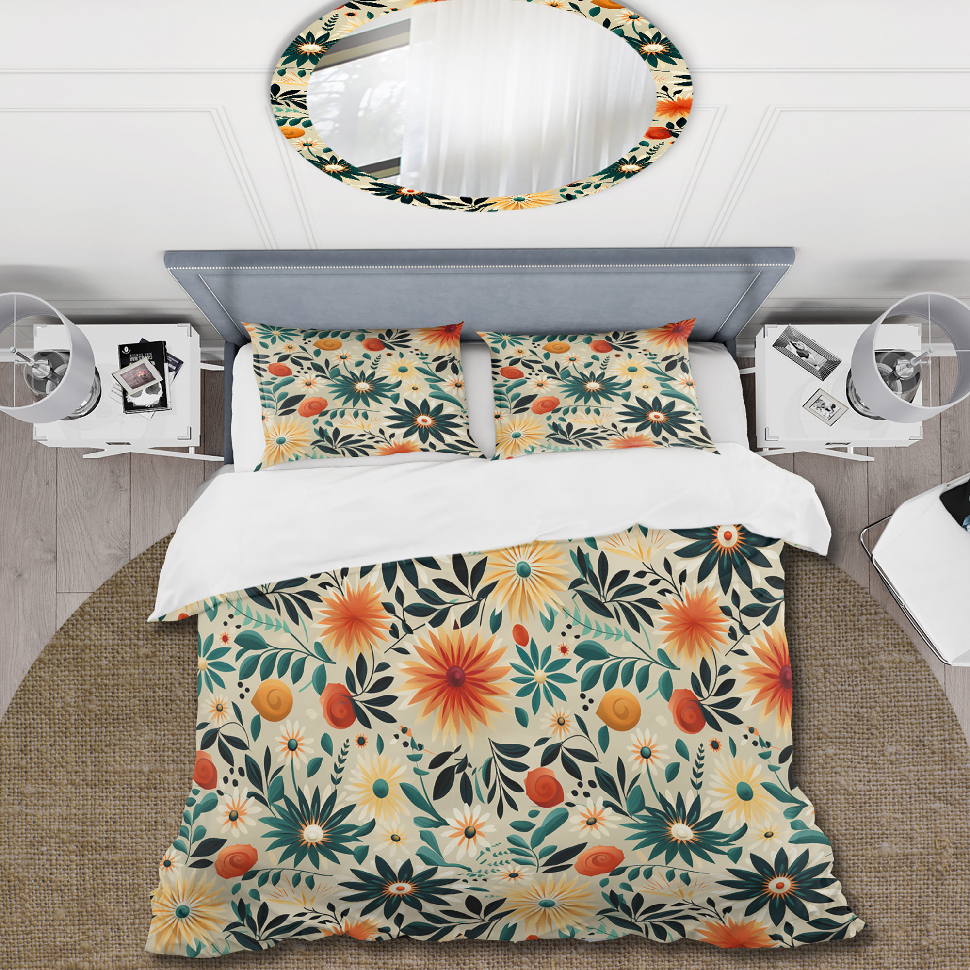 Design Art Multicolor Contemporary Floral Pattern II Duvet Cover Set ...