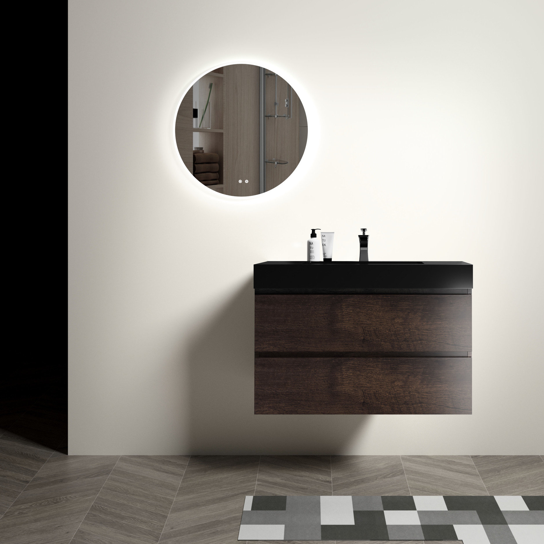 Ebern Designs Sleek Matte Black Quartz Integrated Basin - Complementing ...