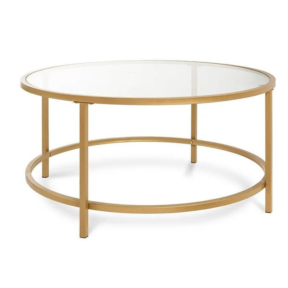 Ebern Designs Centofanti 36in Round Tempered Glass Coffee Table for ...
