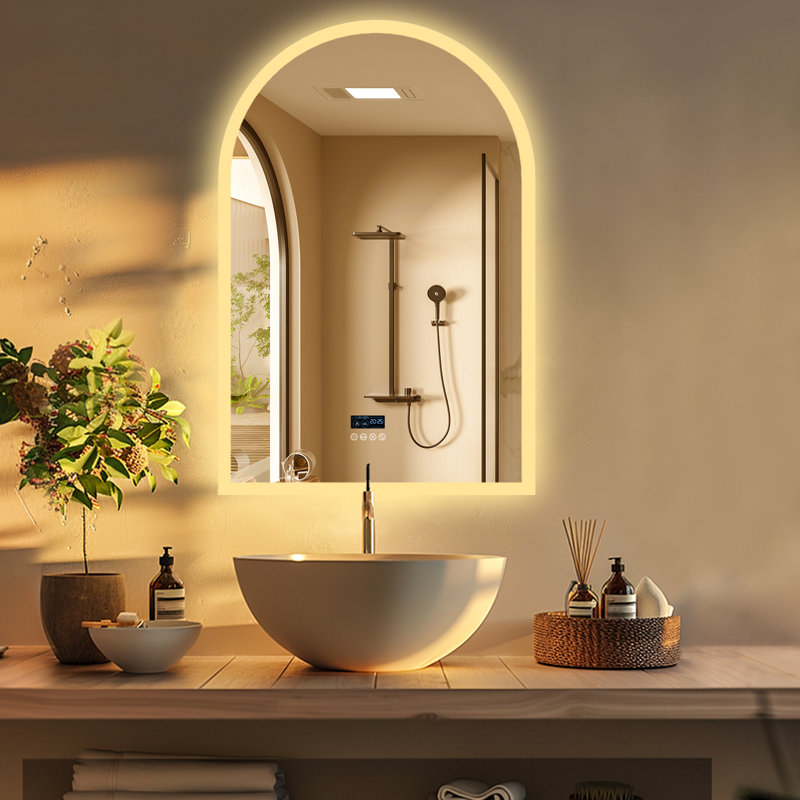 Ivy Bronx Arched Bathroom Mirror With Led Lights And Built-in Bluetooth ...