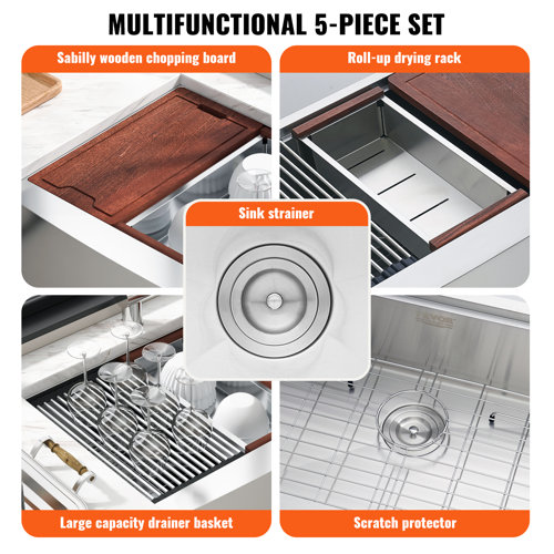 VEVOR Farmhouse / Apron Single Bowl Stainless Steel Kitchen Sink ...