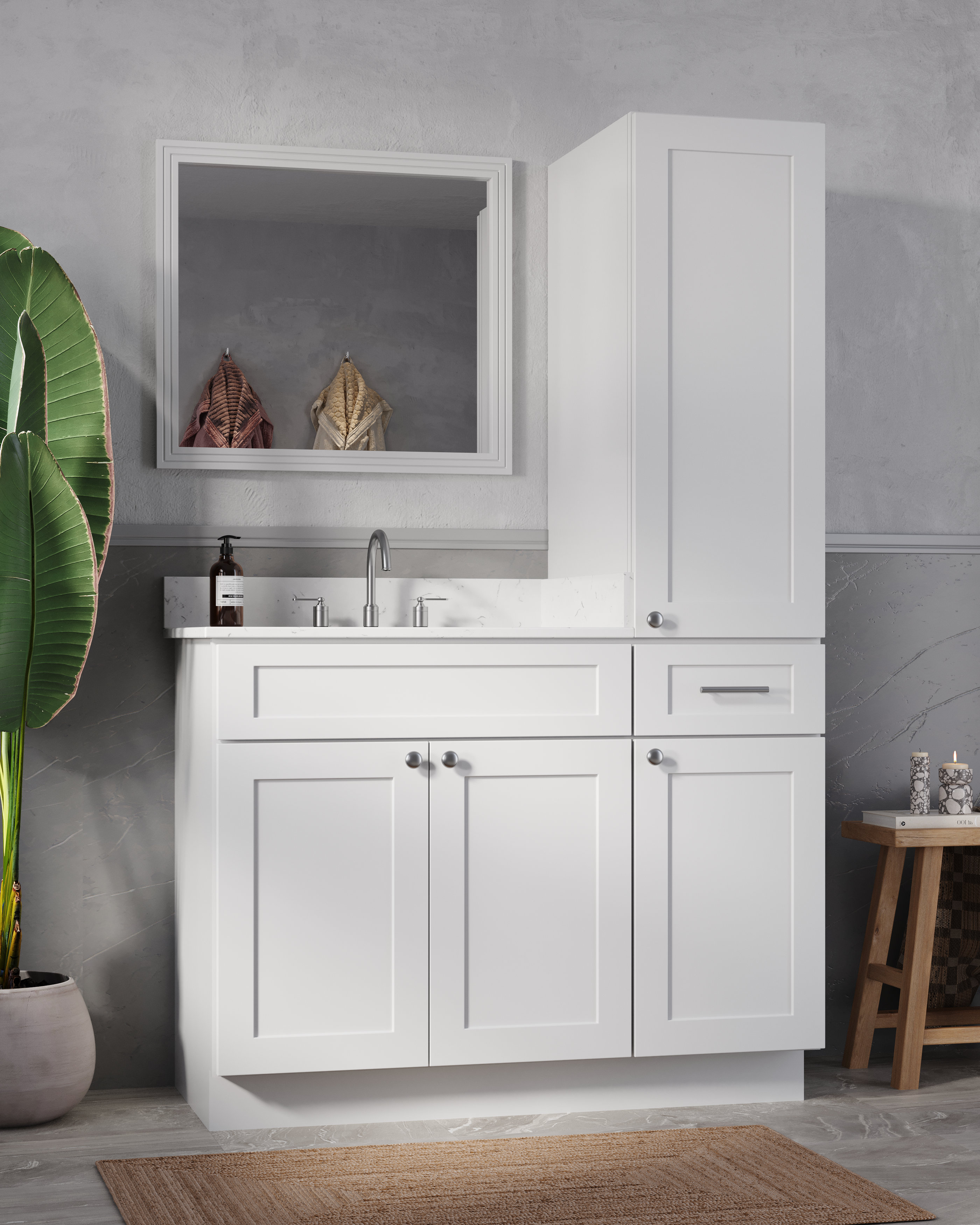 Disar 45'' Single Bathroom Vanity With Right Linen Tall Cabinet ...