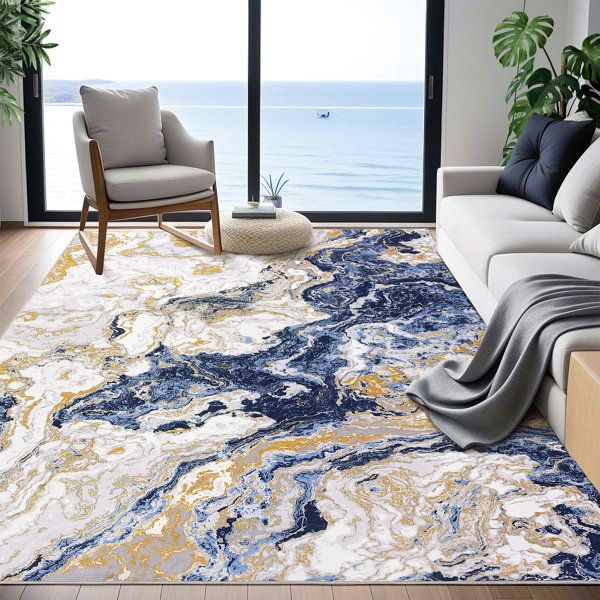 George Oliver Abstract Machine Washable Rug with Rubber Backing Non ...