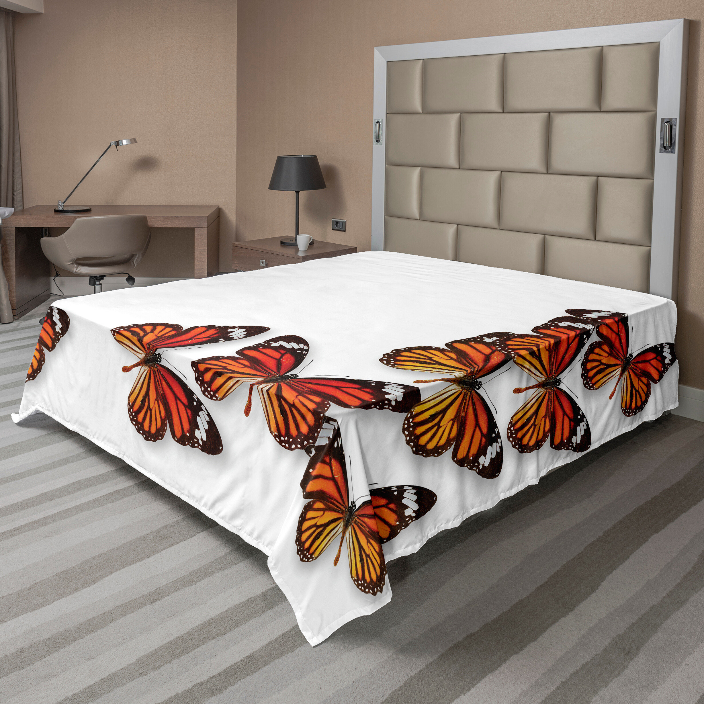 Ambesonne Exotic Top Flat Sheet Spring Monarch Bug Dark Brown Marigold ...