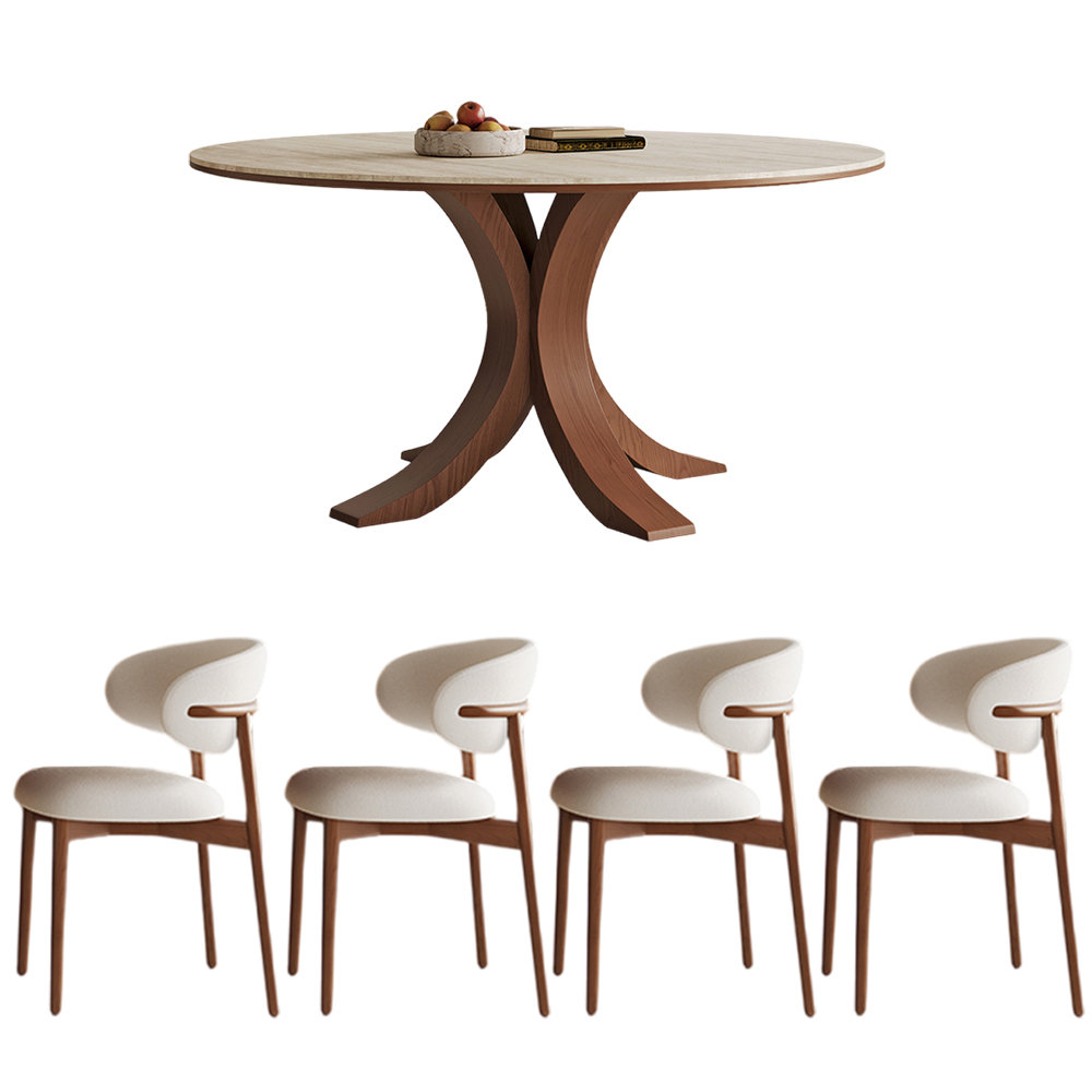 Elamer French style high-end round dining table set - Wayfair Canada
