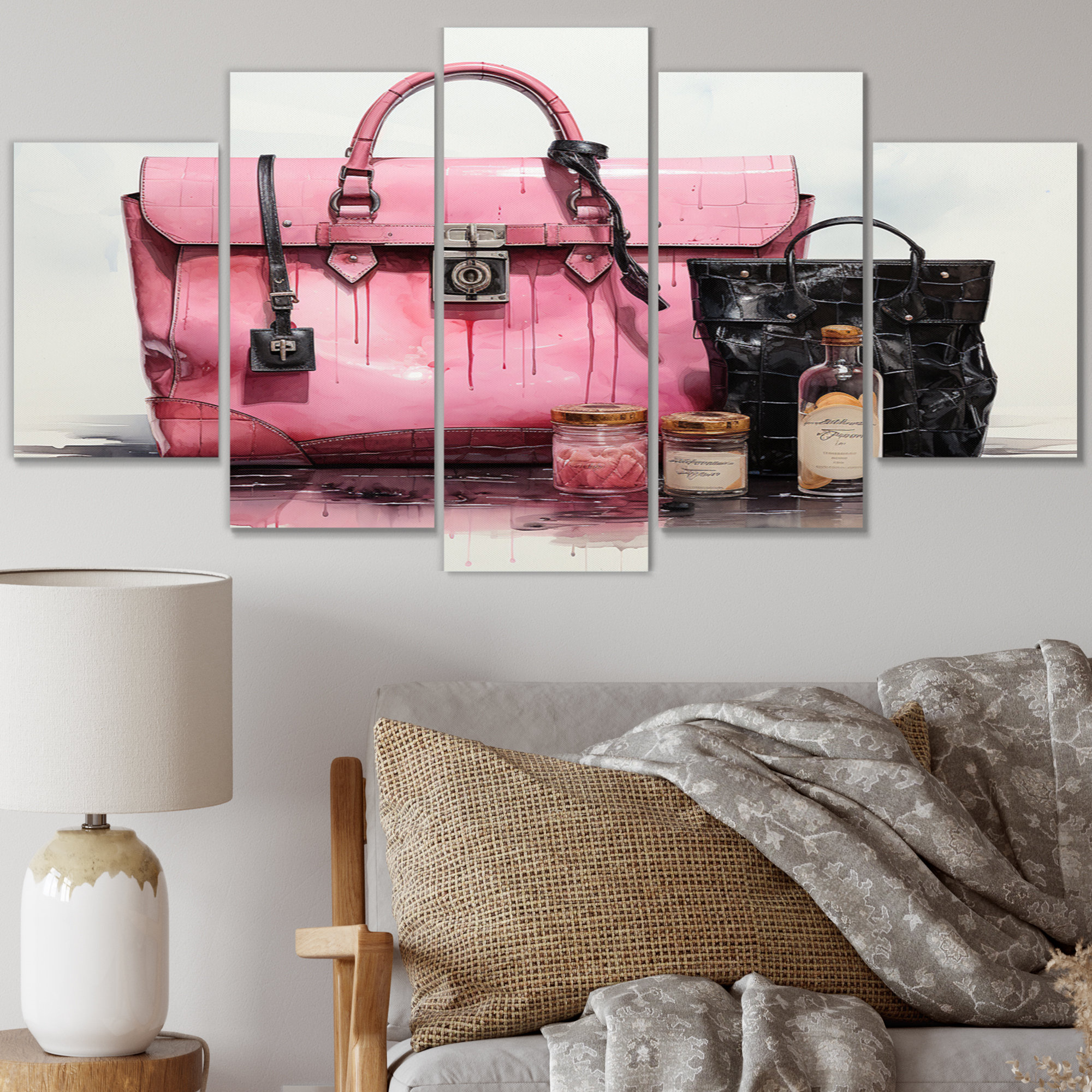 Design Art Pink Designer Bags Glamour V - Fashion Metal Wall Art Living ...