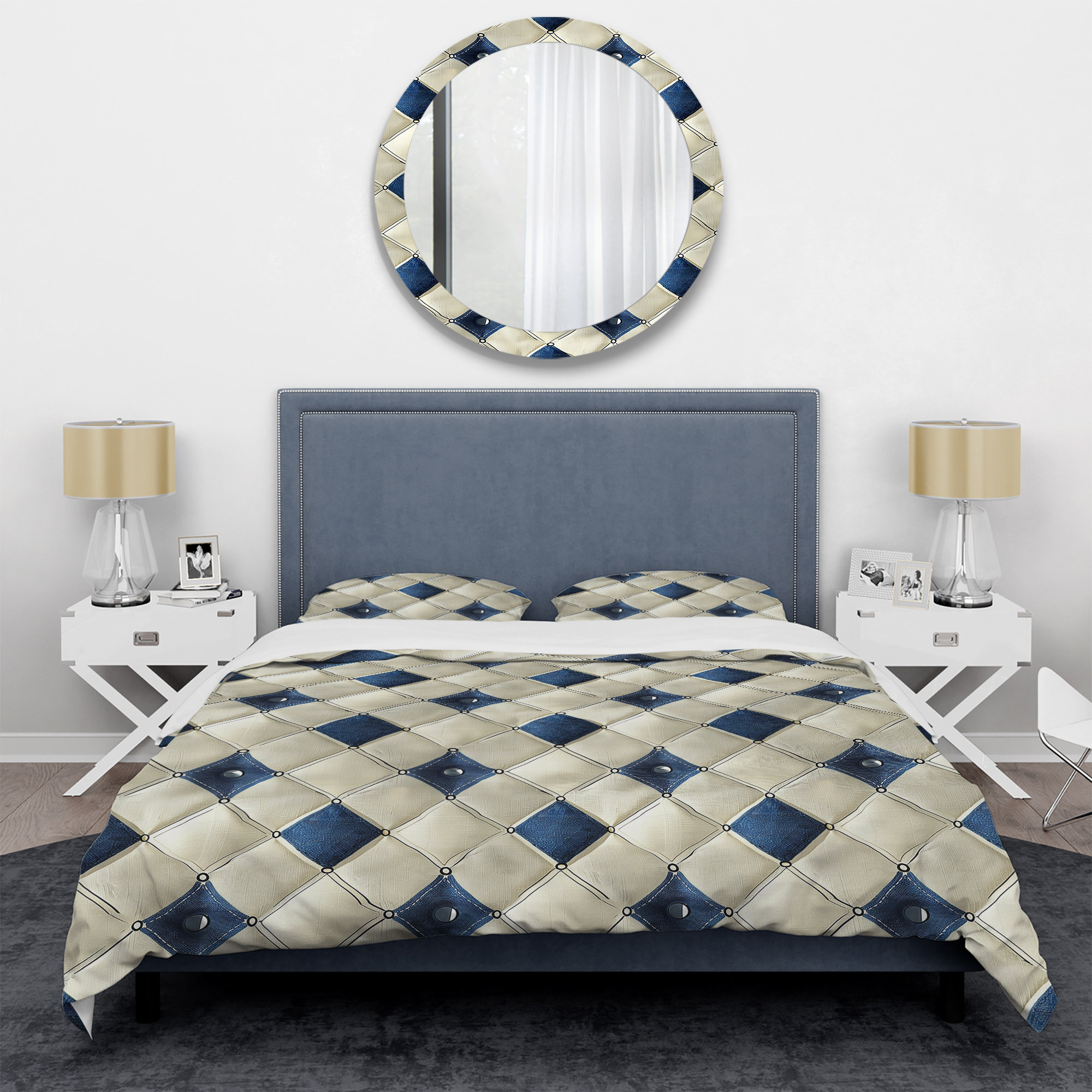 Design Art Blue White Argyle Glam - Glam Duvet Cover Set | Wayfair
