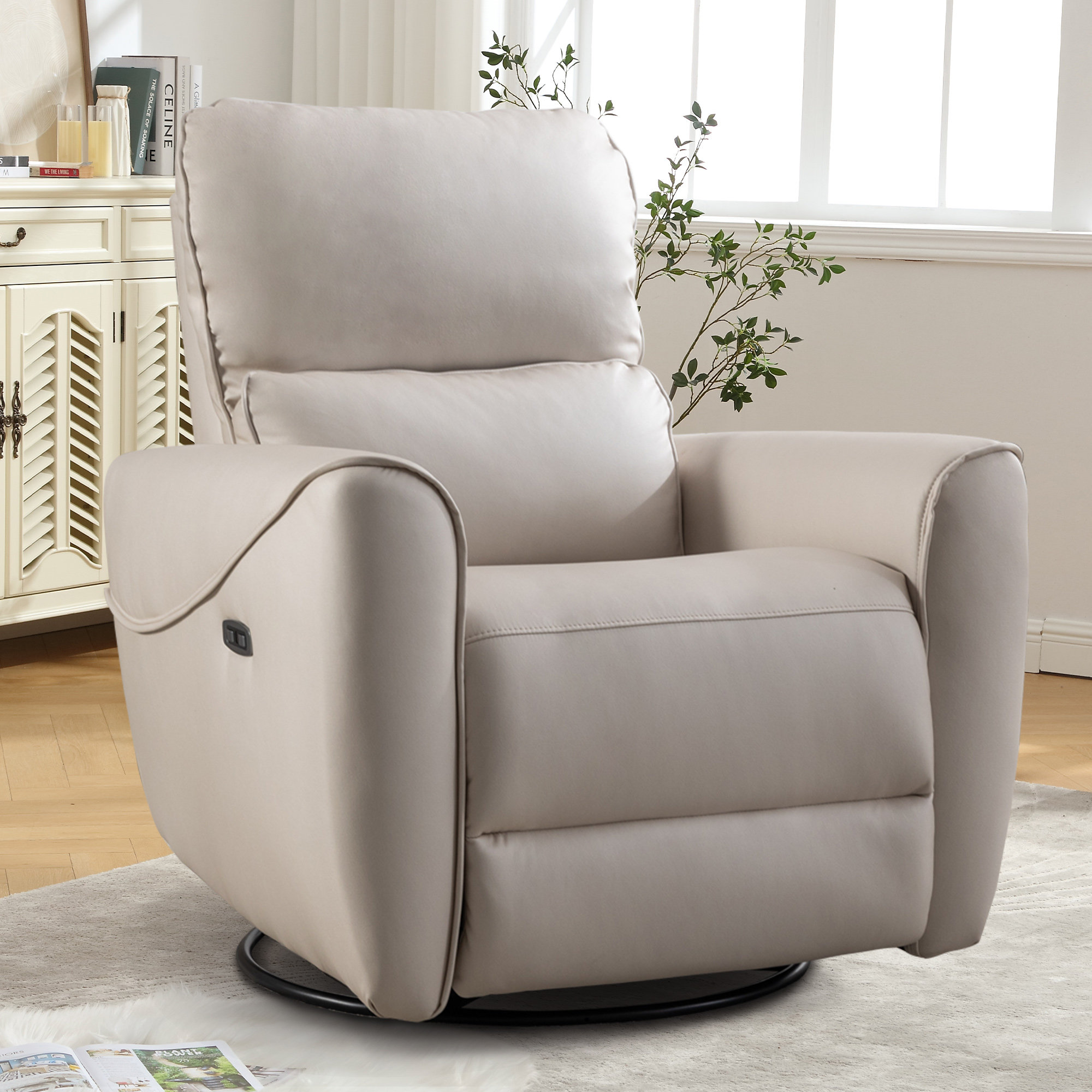 Latitude Run 34.6 Wide Modern and Soft Breathable Fabric Swivel and Rocker Power Recliner Chair with USB Port Reviews Wayfair