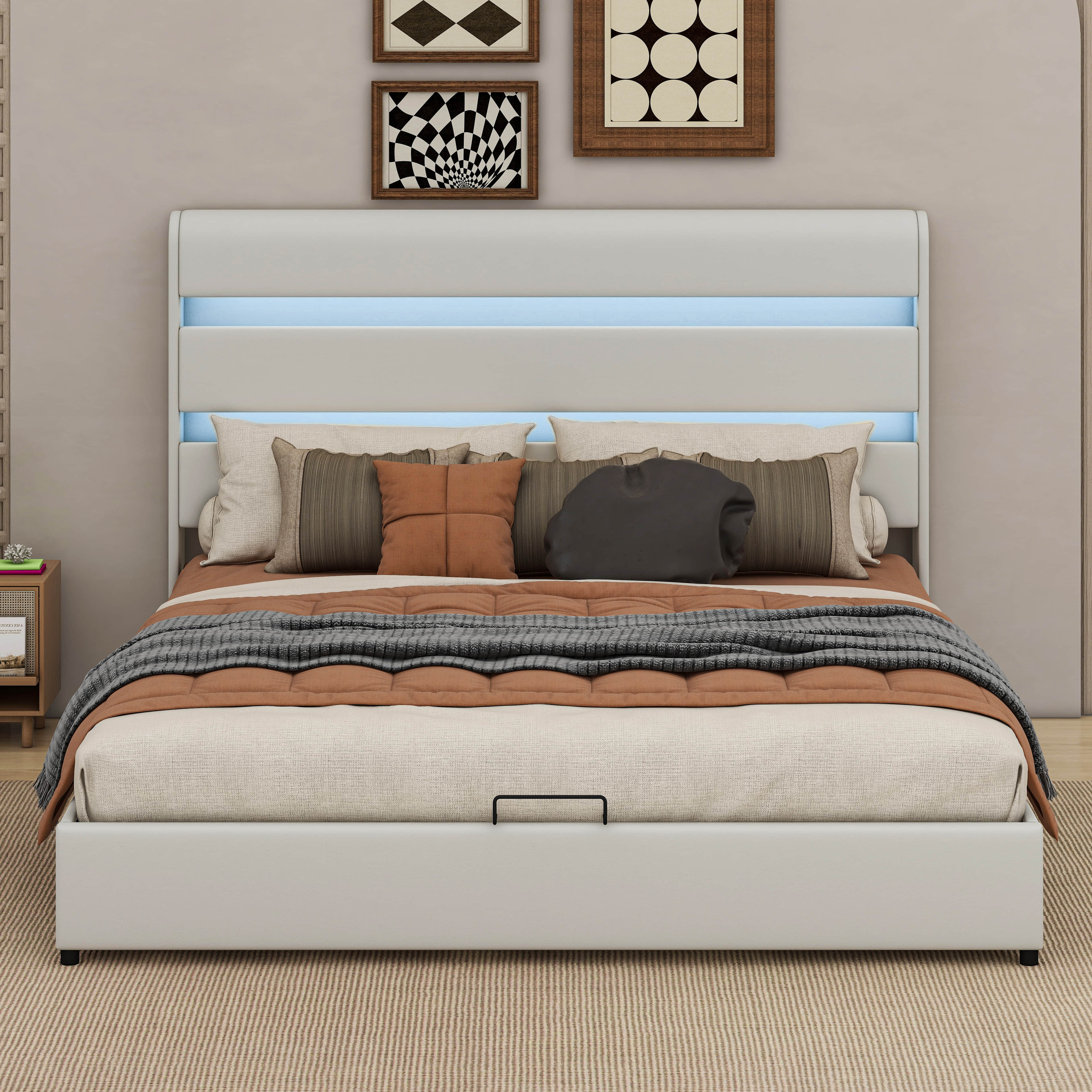 Cosmic Upholstered Platform King Size Hydraulic Storage Bed, Lift Up ...