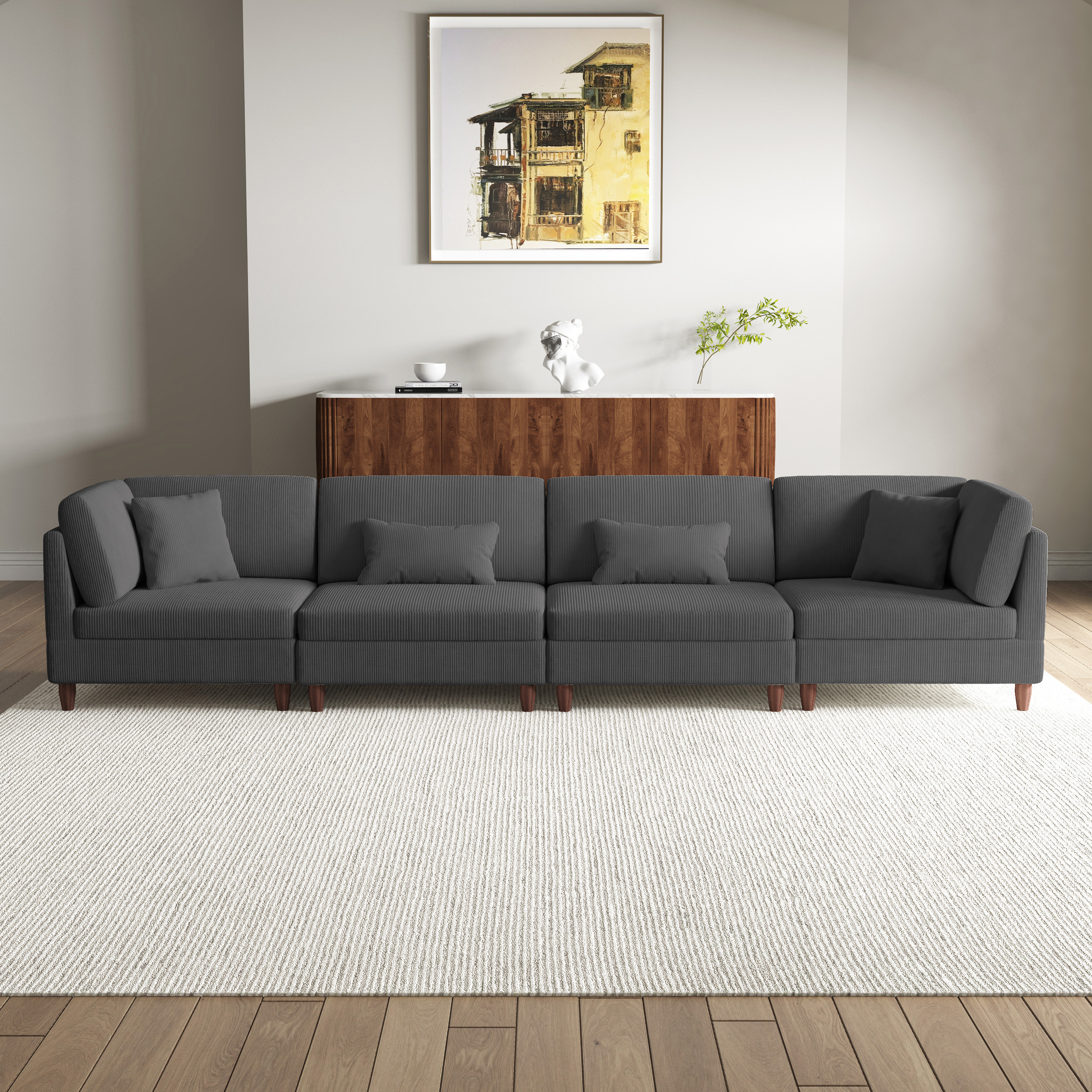 Ebern Designs 4 - Piece Upholstered Corduroy Modular Sectional with ...