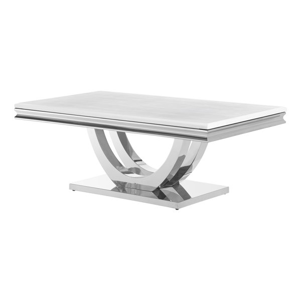 Wade Logan® Durante White And Chrome Coffee Table with Faux Marble Top ...