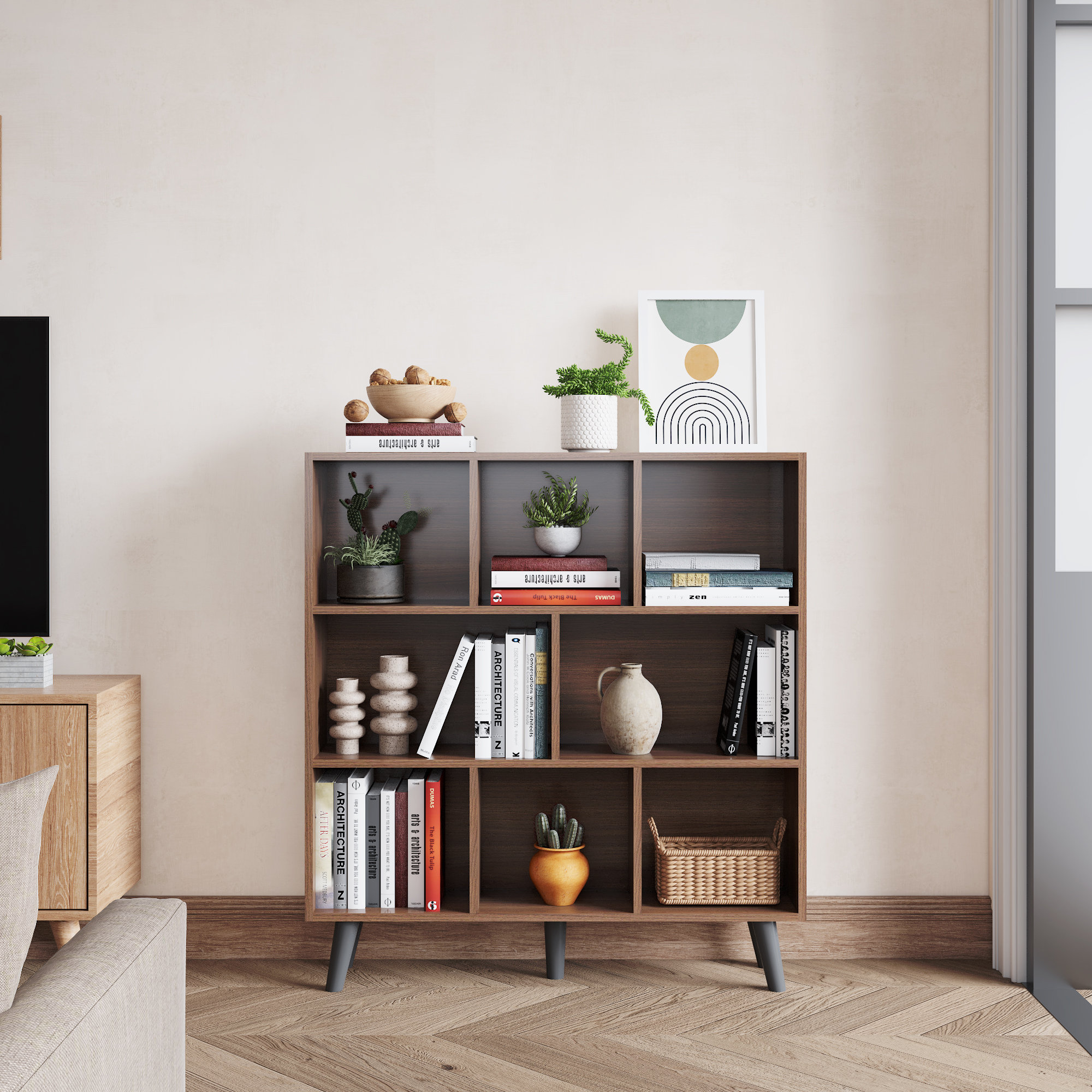 Latitude Run® Bookcase, 8 Cube Open Storage Display Bookshelf With Legs ...