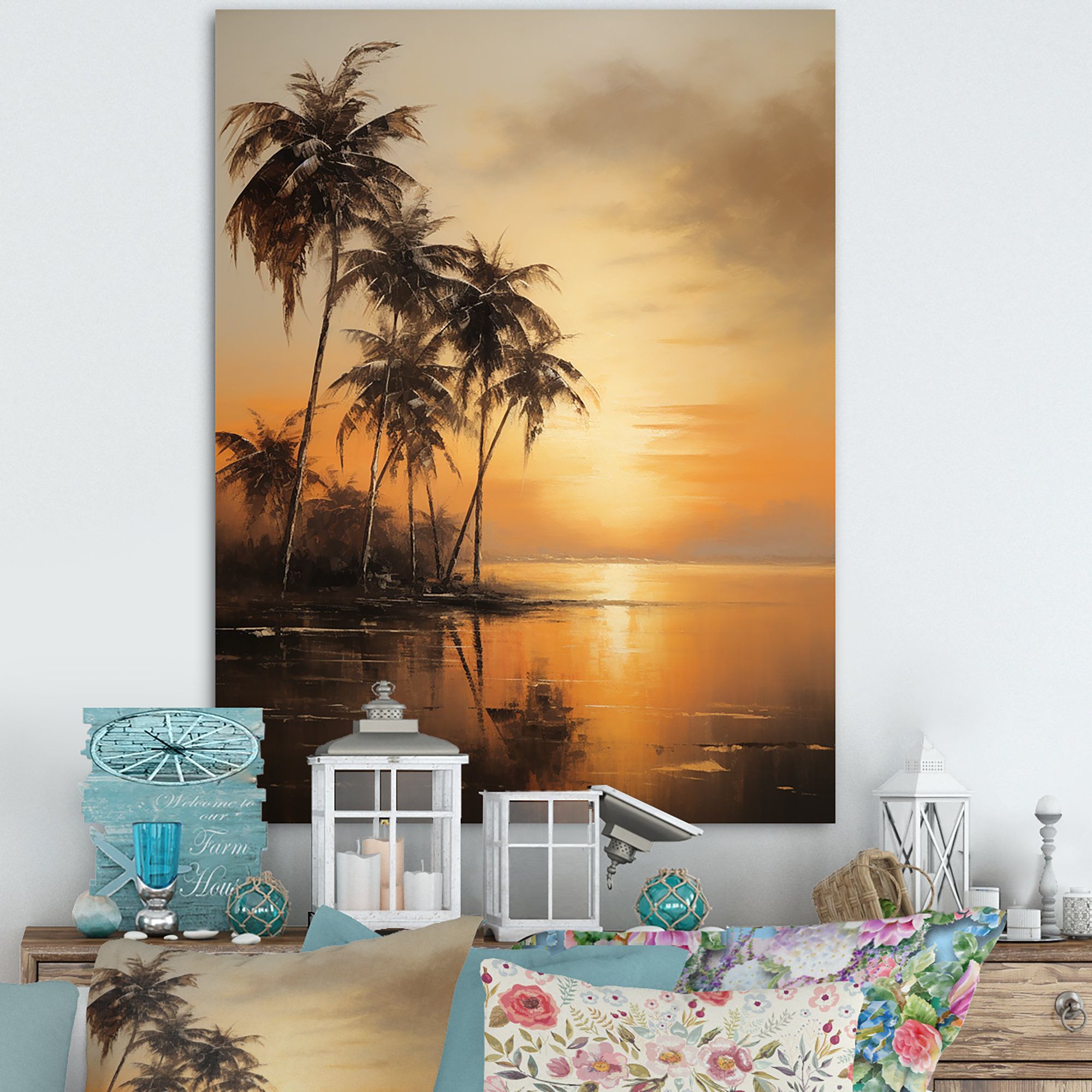 Design Art Palm Tree Tropical Getaway Sunset Bronze Beach I - Nautical ...