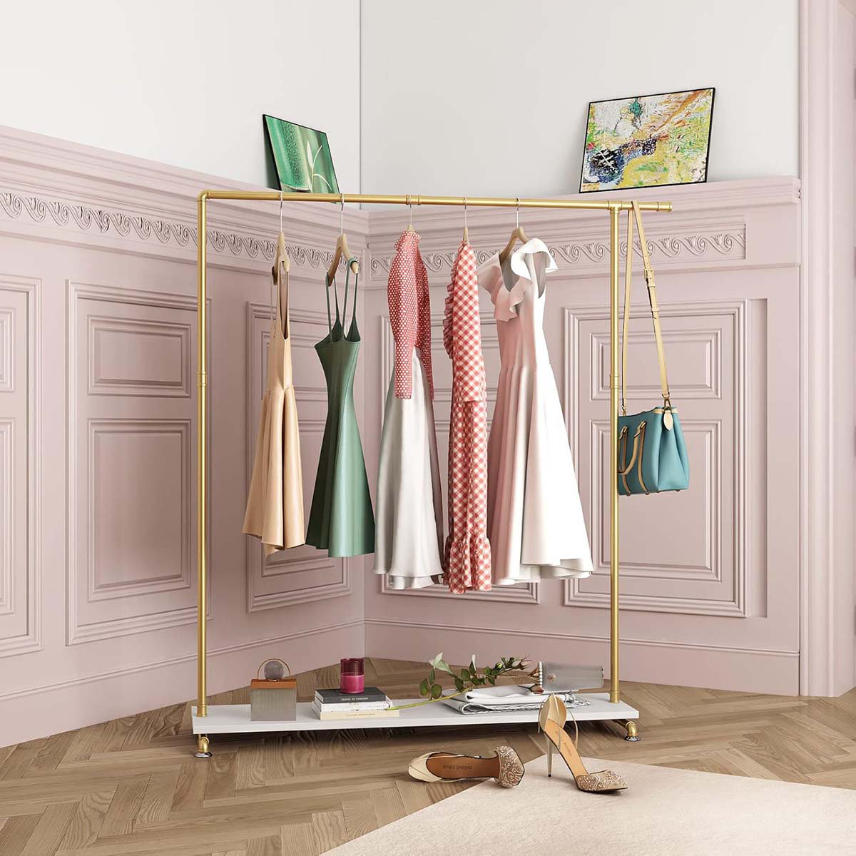 Trent Austin Design Gold Metal Clothing Rack With Shelf For Clothes ...