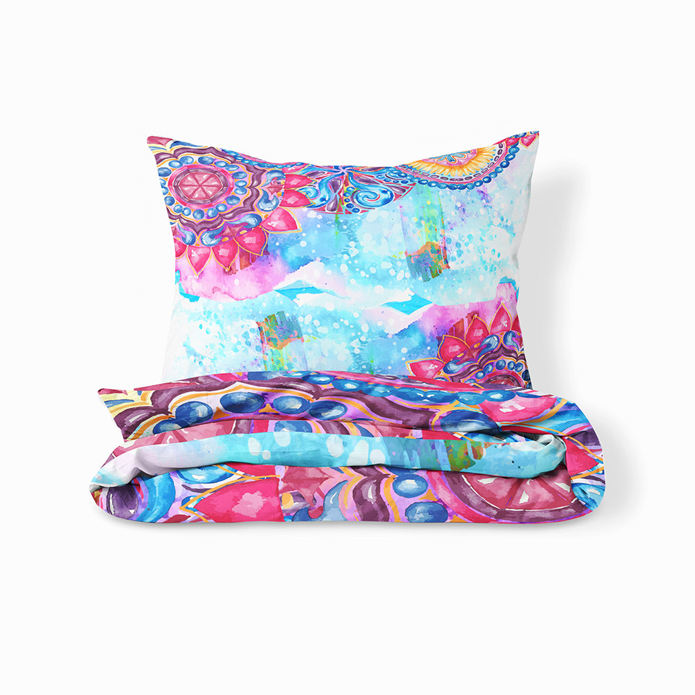 Folk N Funky Multicolor Microfiber 5 Piece Duvet Cover & Insert Set ...