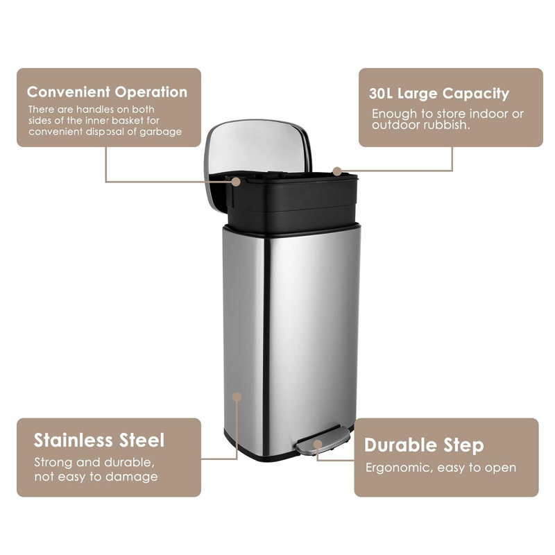 Giantx Steel Step On Trash Can ( 8 Gallons ) | Wayfair