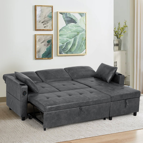 Ebern Designs 84" Reversible Sectional Pull-Out Sofa Bed With ...