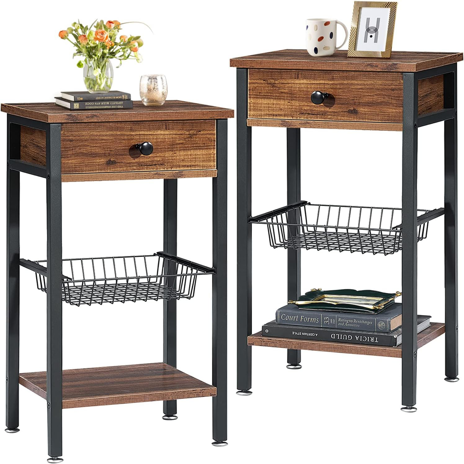 17 Stories Tall Side End Table, Nightstands Shelf Storage Organizer ...