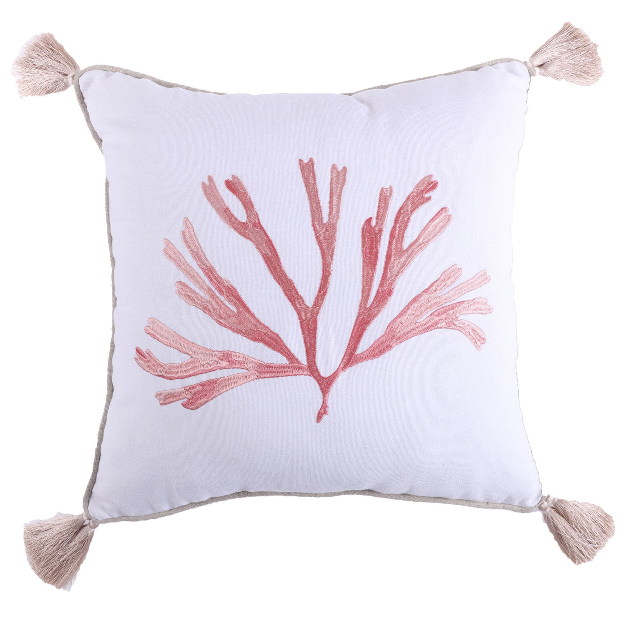 Levtex home Embroidered Coral with Tassels Pillow | Wayfair