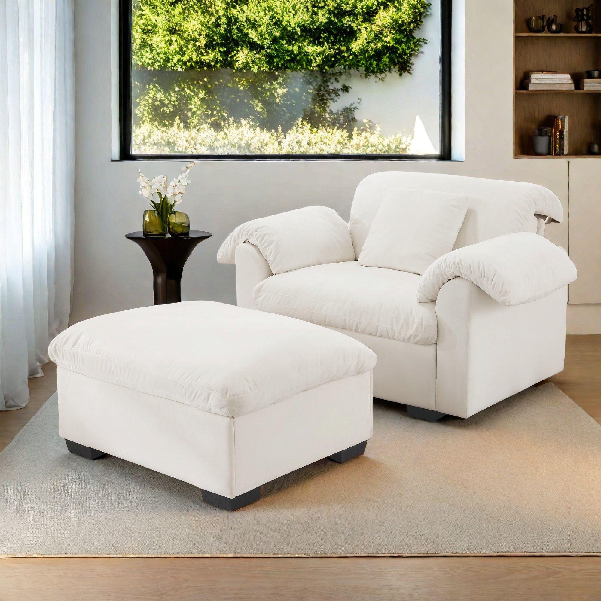 Latitude Run® Velvet Modern Single Sofa with Ottoman Body-contouring ...