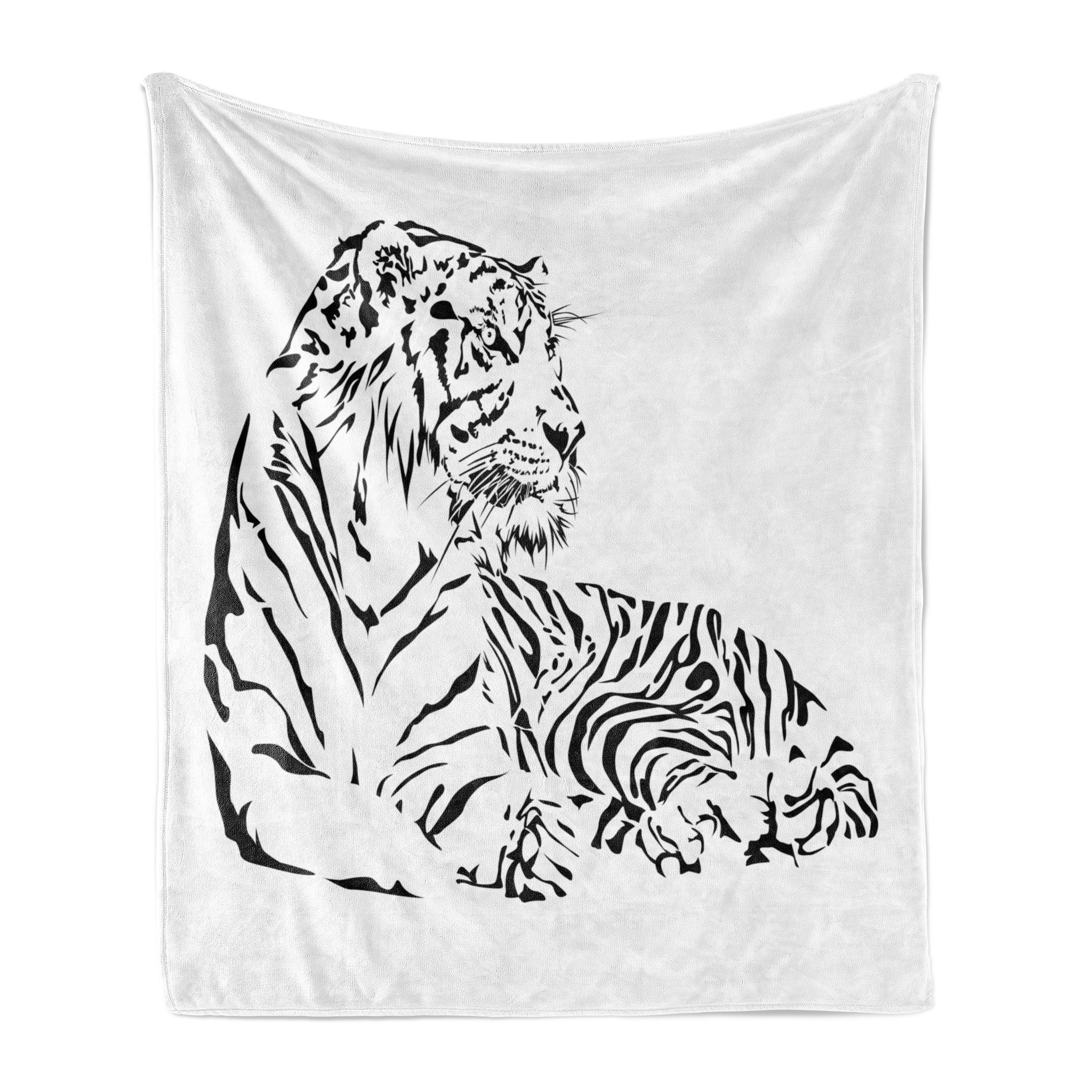 Ambesonne White Tiger Fleece Throw Blanket Savannah Animal Sitting ...