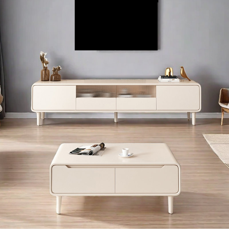 EXCEEB Premium Oak TV Stand And Coffee Table Set 2 - Piece Solid Wood ...