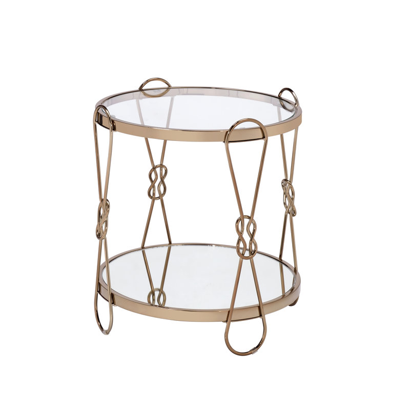 Everly Quinn Godoy Glam 1-Shelf 20"Dia Round End Table in Champagne and ...
