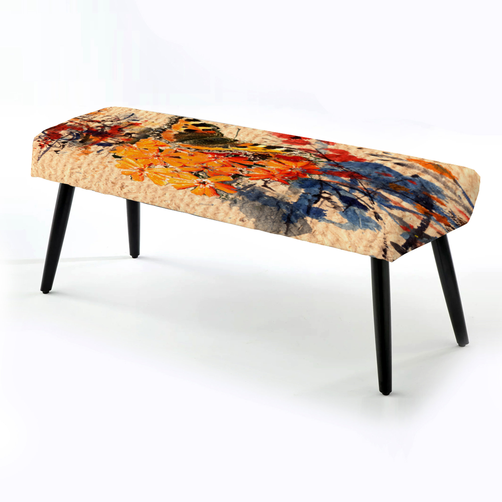 East Urban Home Fifield - Modern Floral Upholstered Black Bench | Wayfair