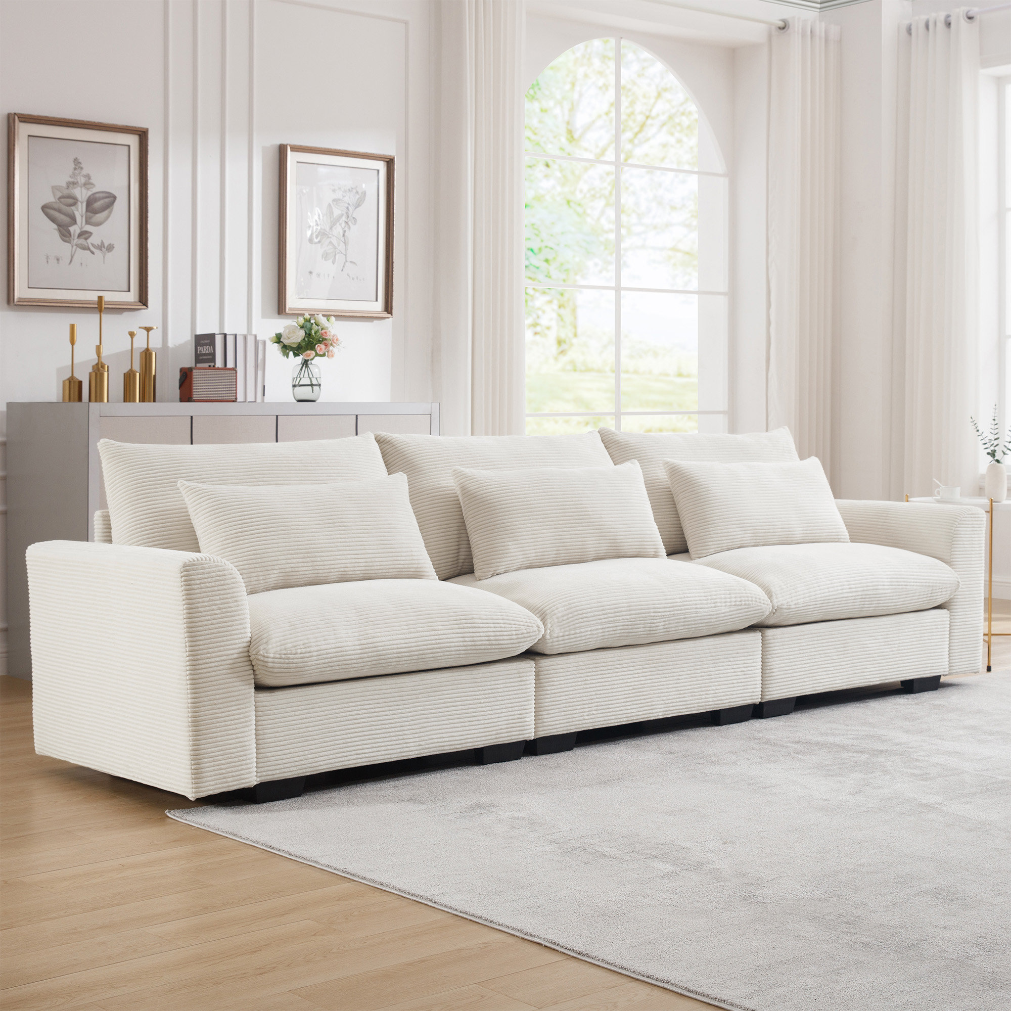 Bacchus Outfit 122 "Corduroy Combination Sofa With 3 Lumbar Pillows ...