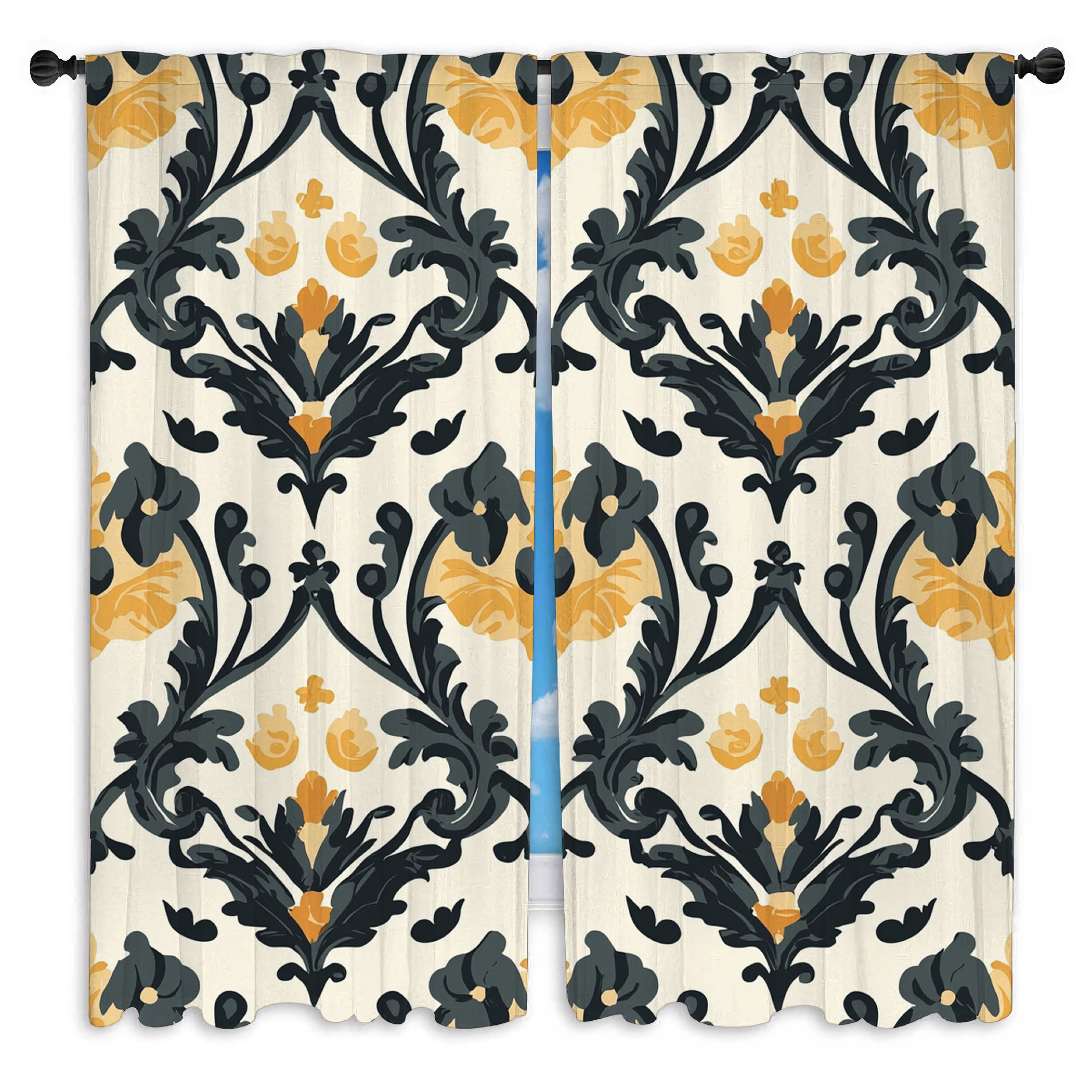 Dakota Fields Ornament Window Curtains Decorative Baroque Drapes - 2 ...
