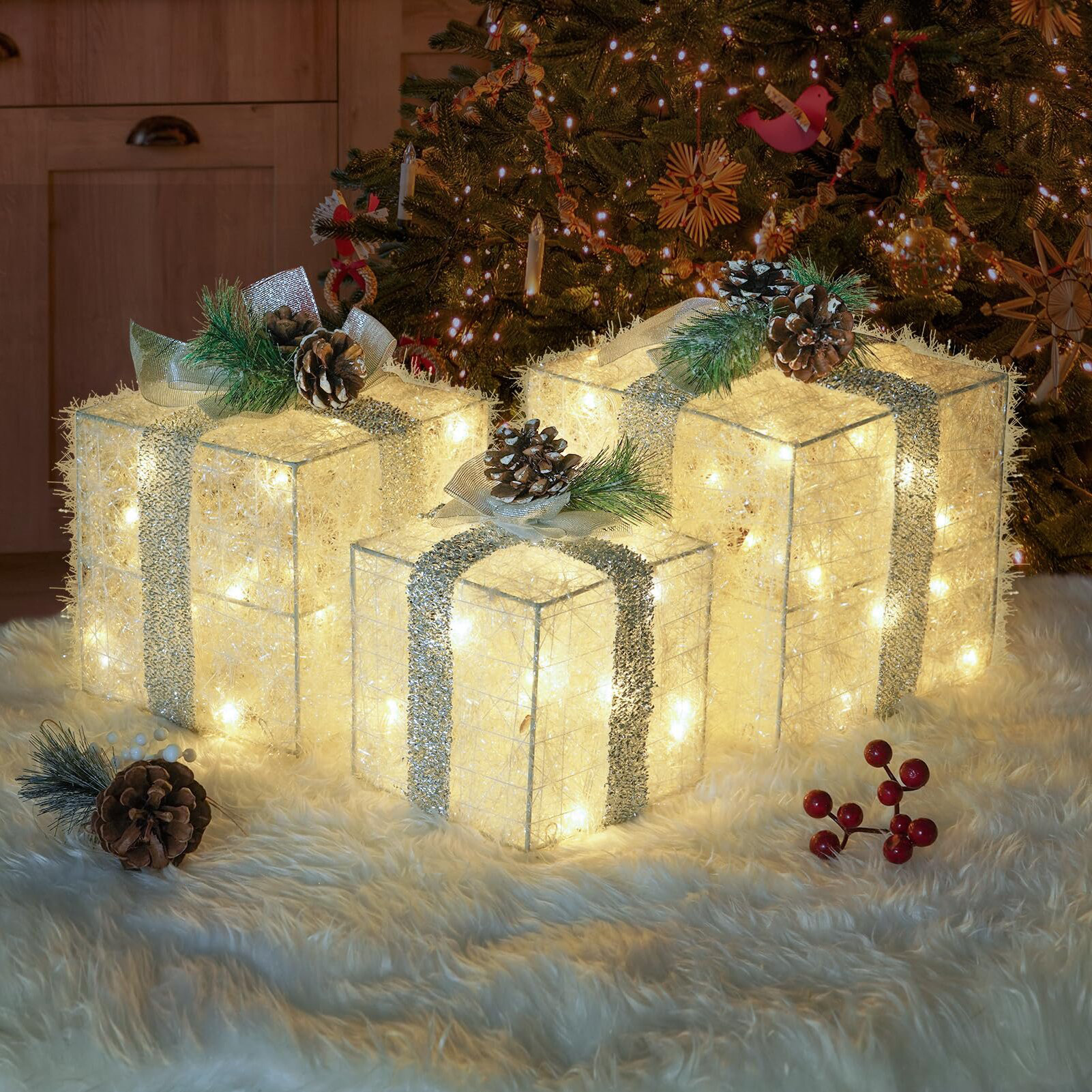 The Holiday Aisle® Set of 3 Christmas Light Up Gift Boxes, Pre-Lit 60 ...