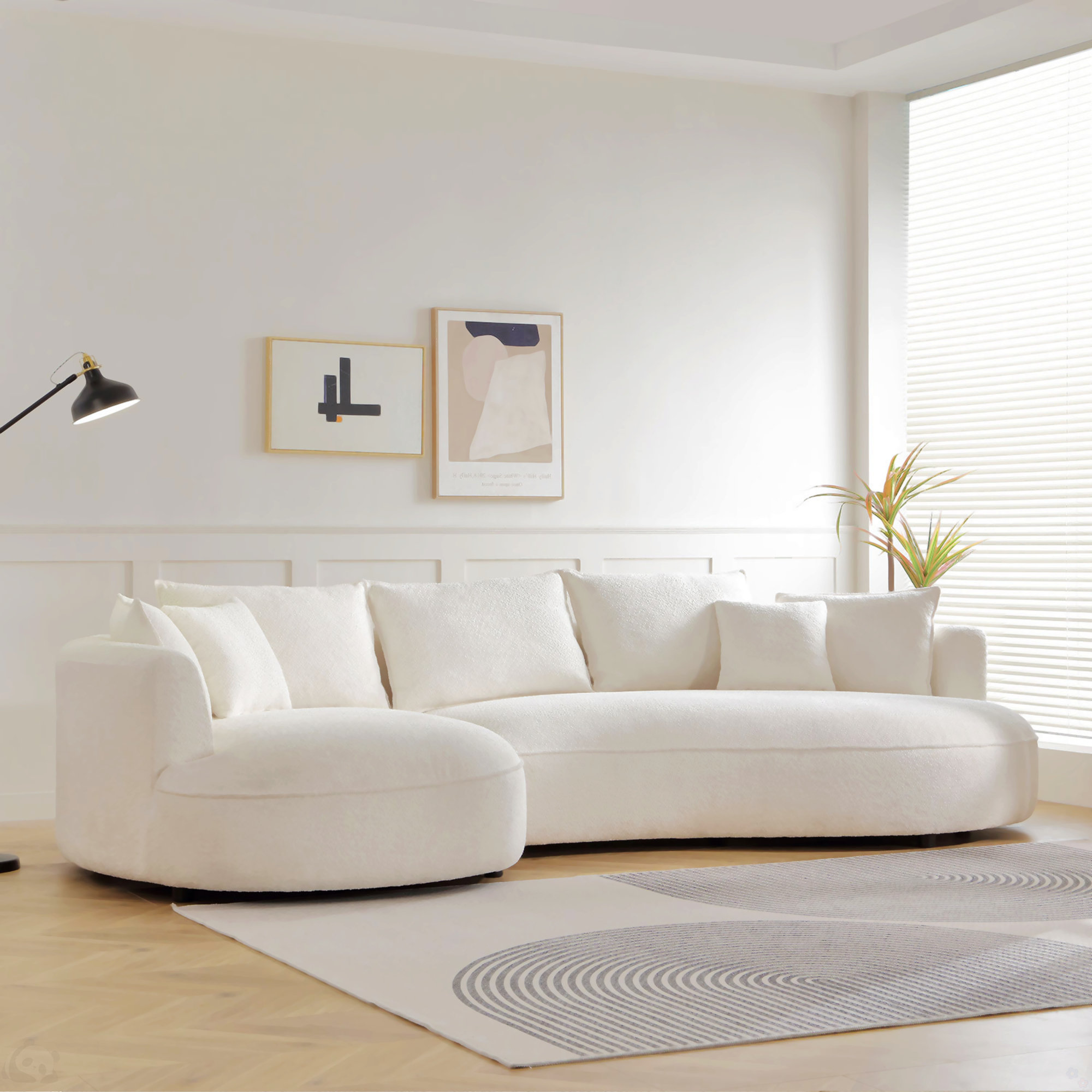 Orren Ellis Boucle Curved Sofa Modern Cloud Couch For Living Room Luxury 3-Seat Sectional Sofa ...