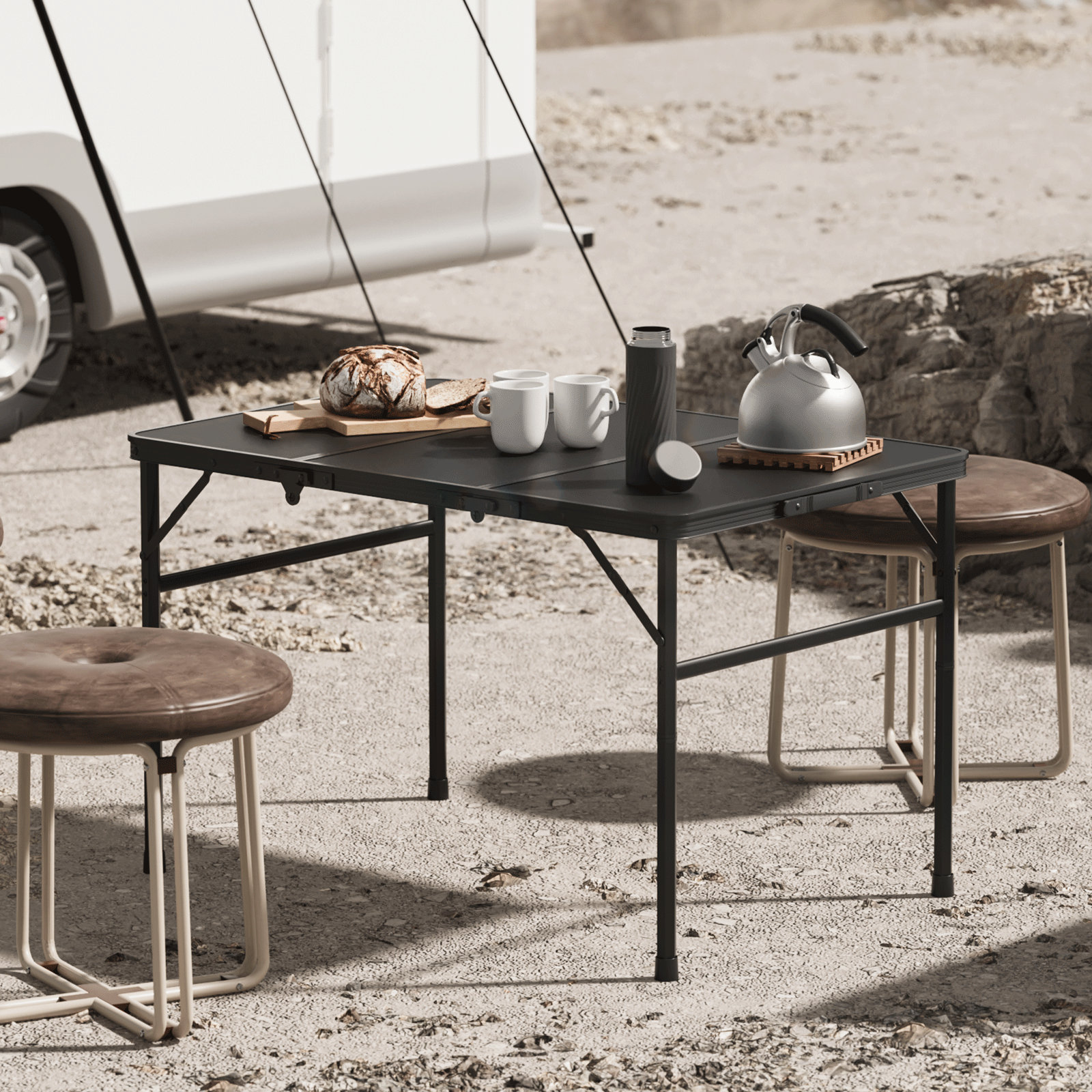 Ebern Designs Folding Camping Table, Portable Tri-Fold Outdoor Camp ...