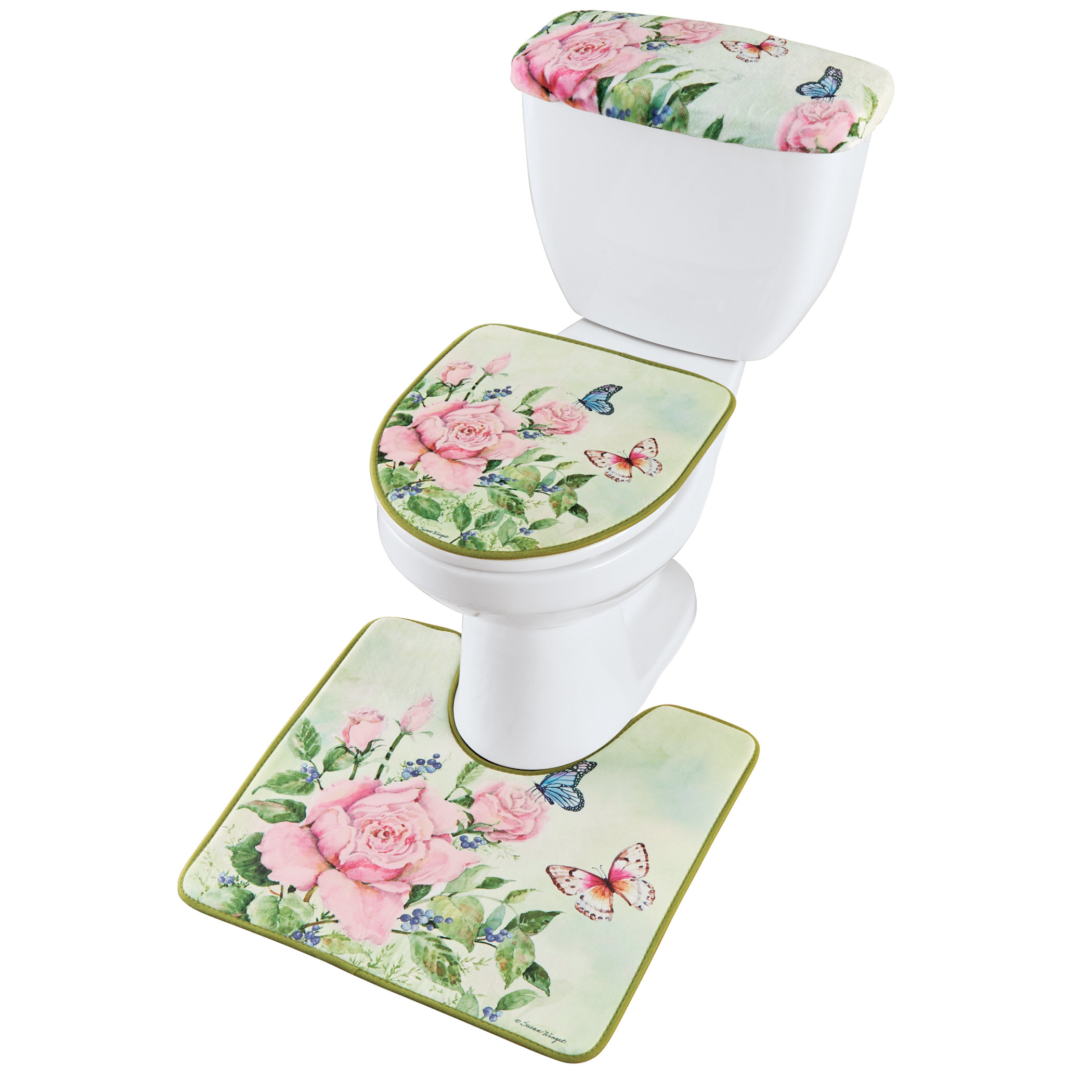 East Urban Home Colorful Butterfly Rose 3-Piece Commode Set | Wayfair