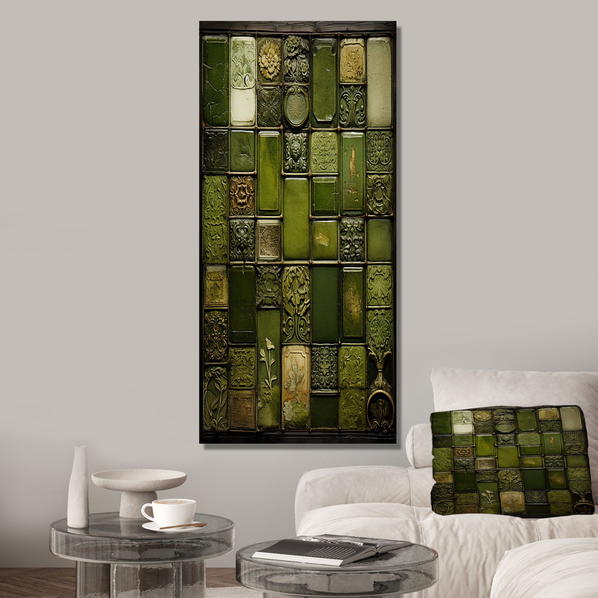 Bungalow Rose Green Stones Tiles I - Abstract Tile Wall Art | Wayfair