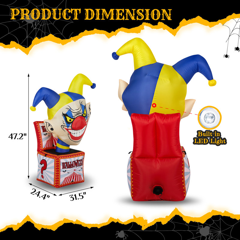 The Holiday Aisle® 3.9FT Gift Box Clown Inflatable Halloween Outdoor ...