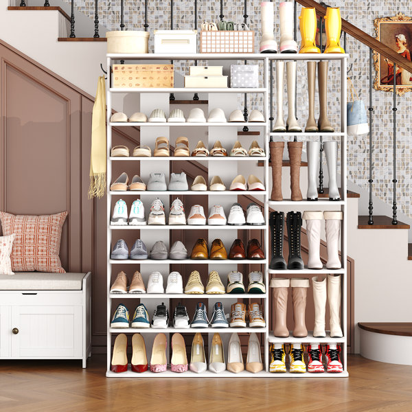 Latitude Run® 10 Tiers 54 Pairs Wooden Shoe Rack,Freestanding Tall Shoe ...