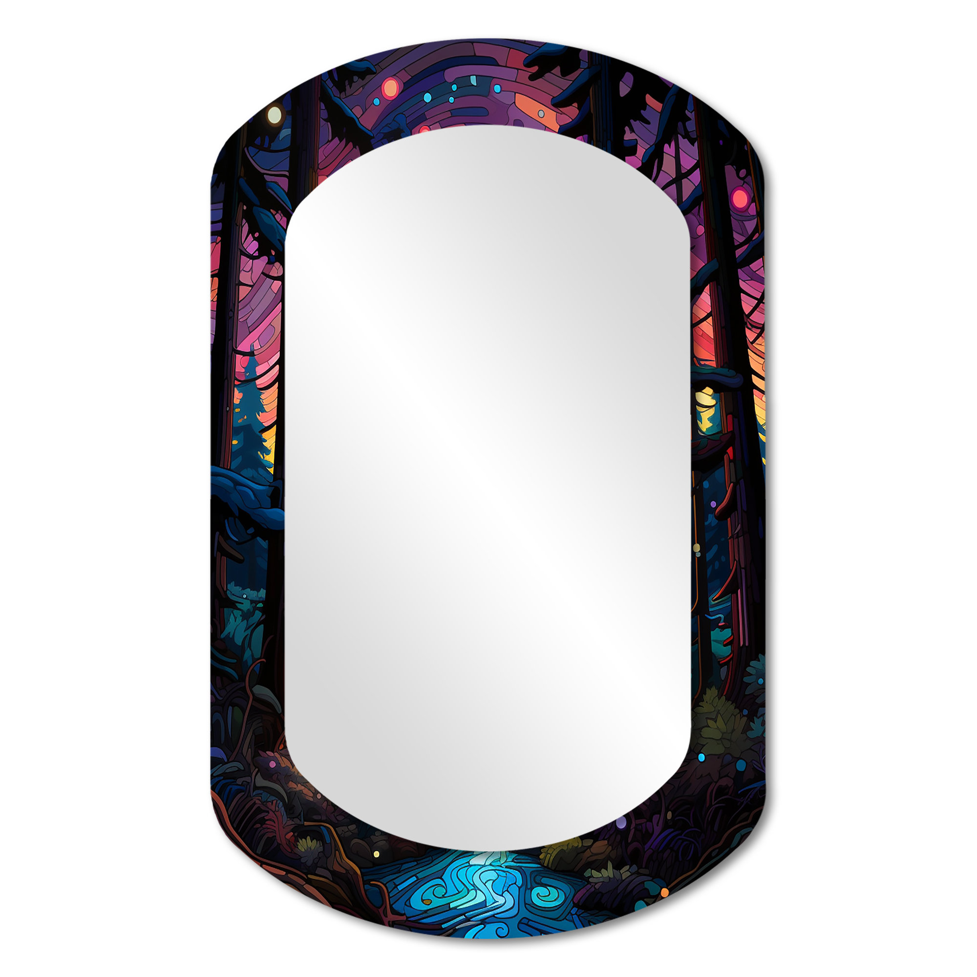 Latitude Run® Glorious Sunset Blue Forest River - Redwood Asymmetrical Wall Mirror, Blue ...