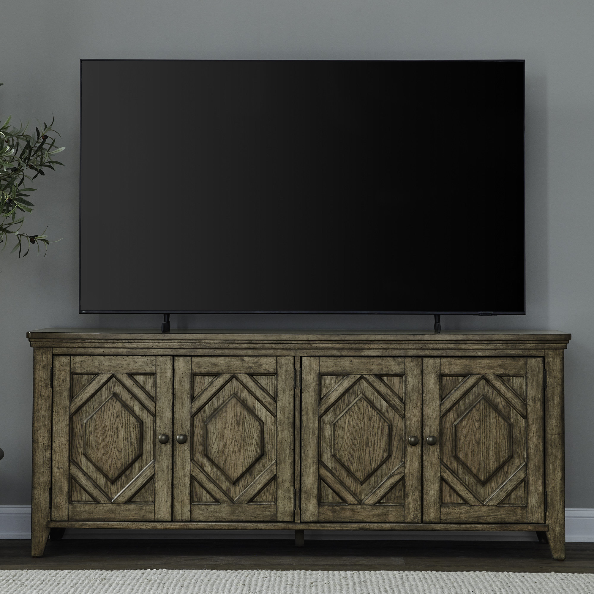 Millwood Pines Gertraute 78 Inch TV Console w/ Doors and Adjustable ...