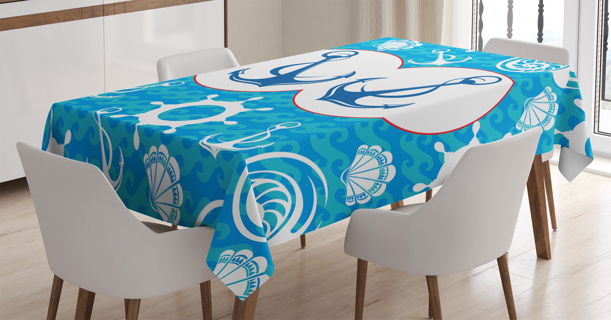East Urban Home Ambesonne Nautical Tablecloth, Sea Theme Doodle ...