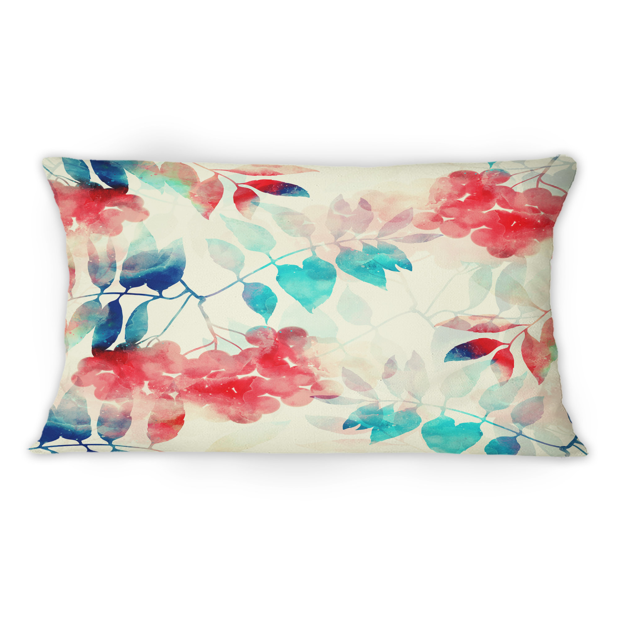 Design Art Red And Blue Leaves On Beige II -1 Patterned Printed Throw ...