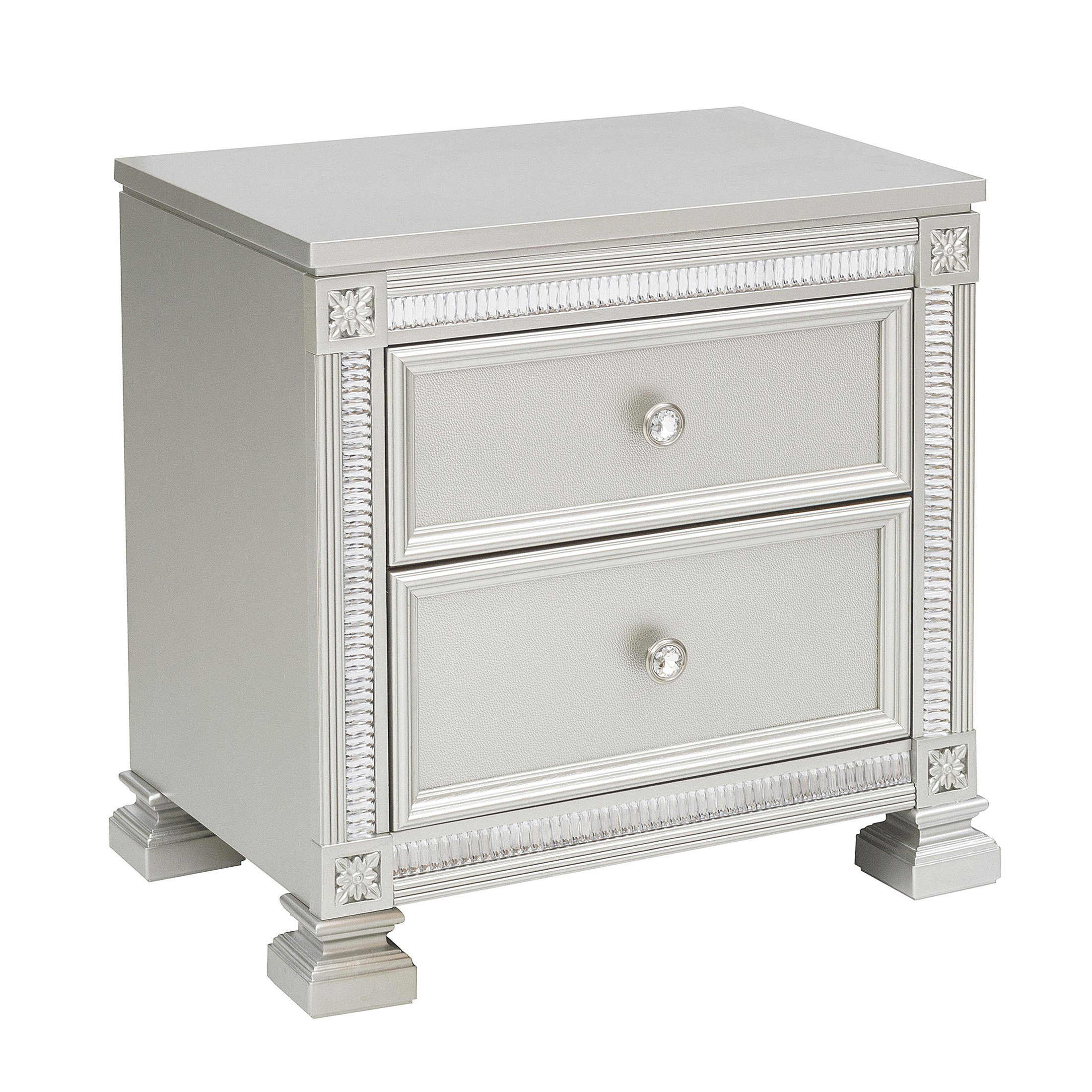 Rosdorf Park Glamorous Modern Design 1pc Nightstand of 2x Drawers Faux ...