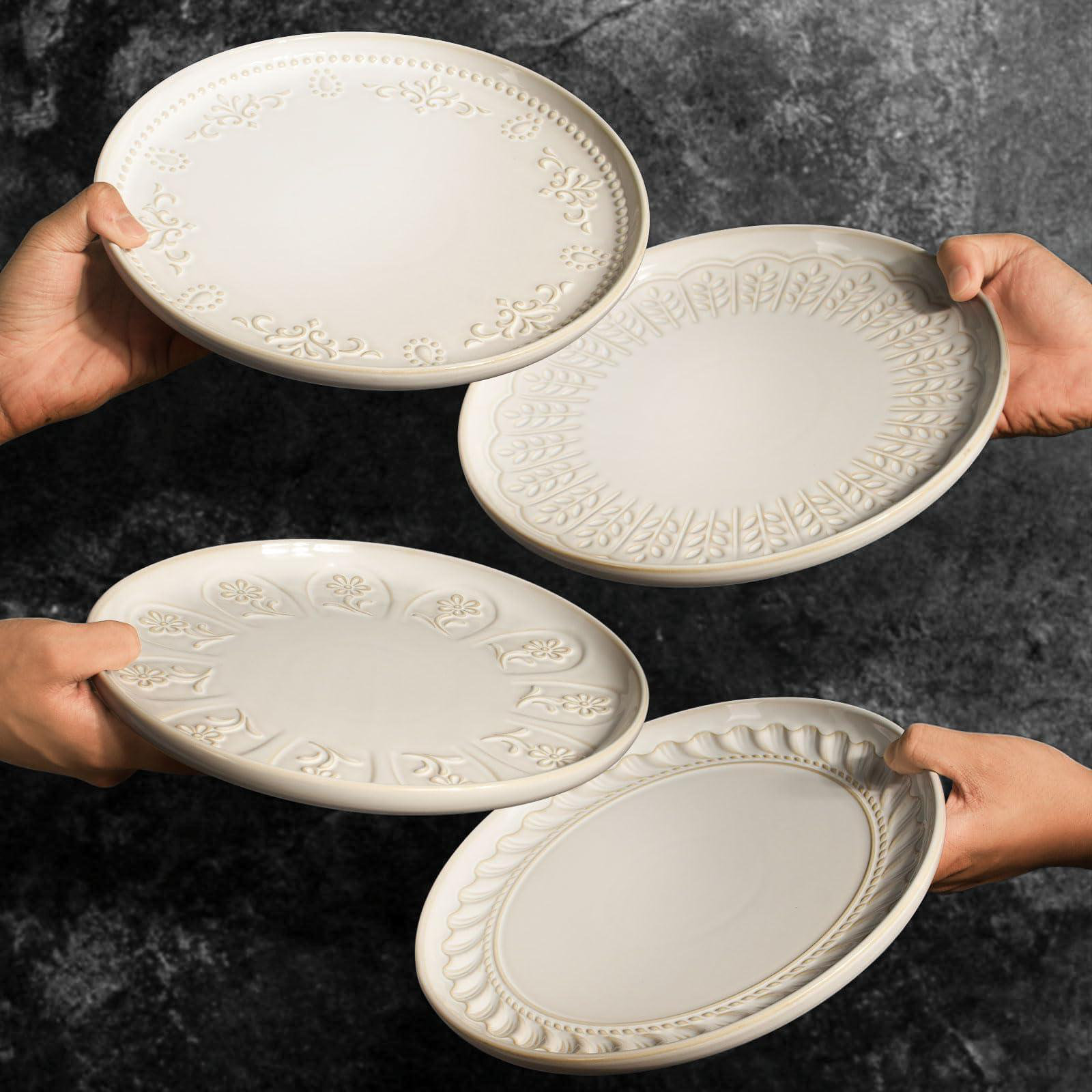 One Allium Way® Large Ceramic Dinner,Embossed Kitchen Salad Plates ...