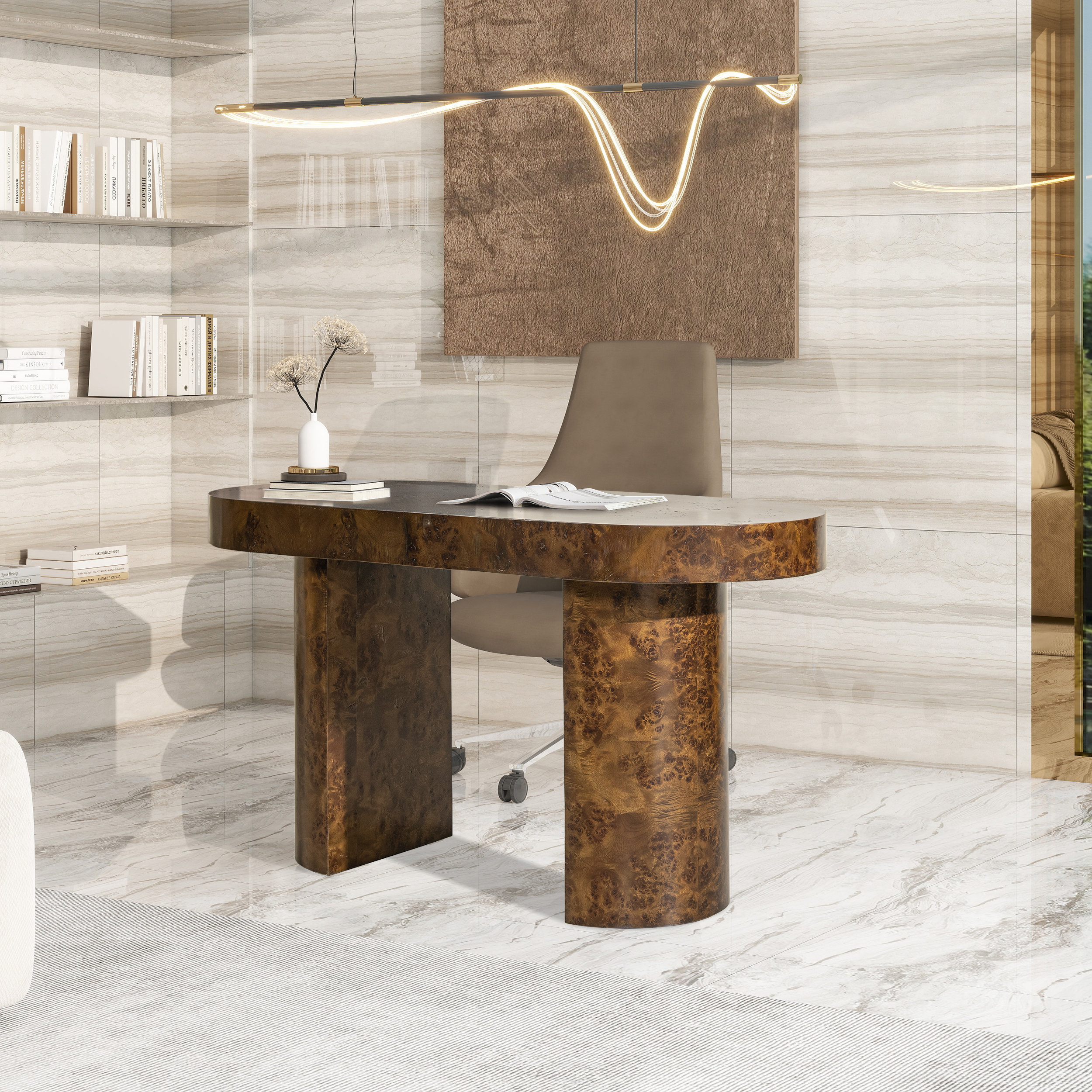 Latitude Run® Jayinn 55.5" Single Drawer Oval Computer Desk, Dark Brown ...