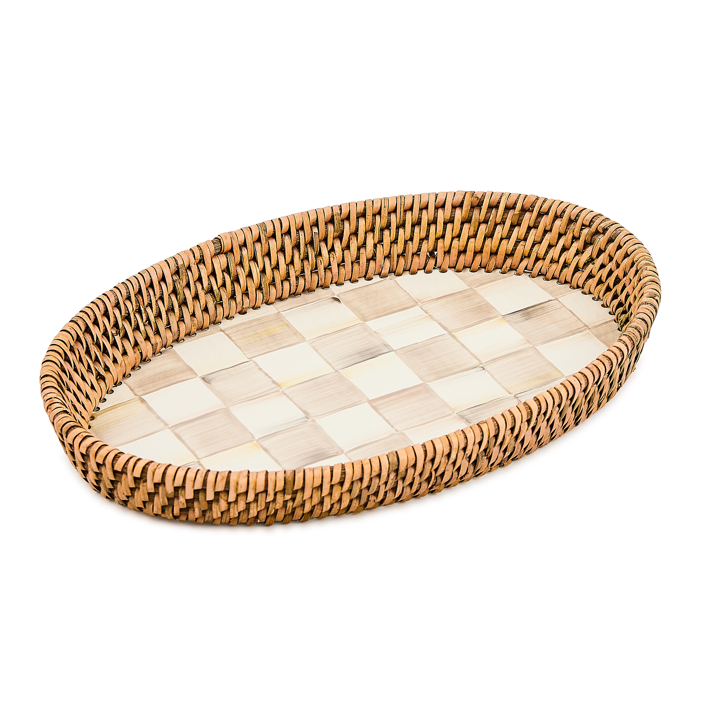 MacKenzie-Childs Mocha Check Enamel And Rattan Small Tray | Perigold