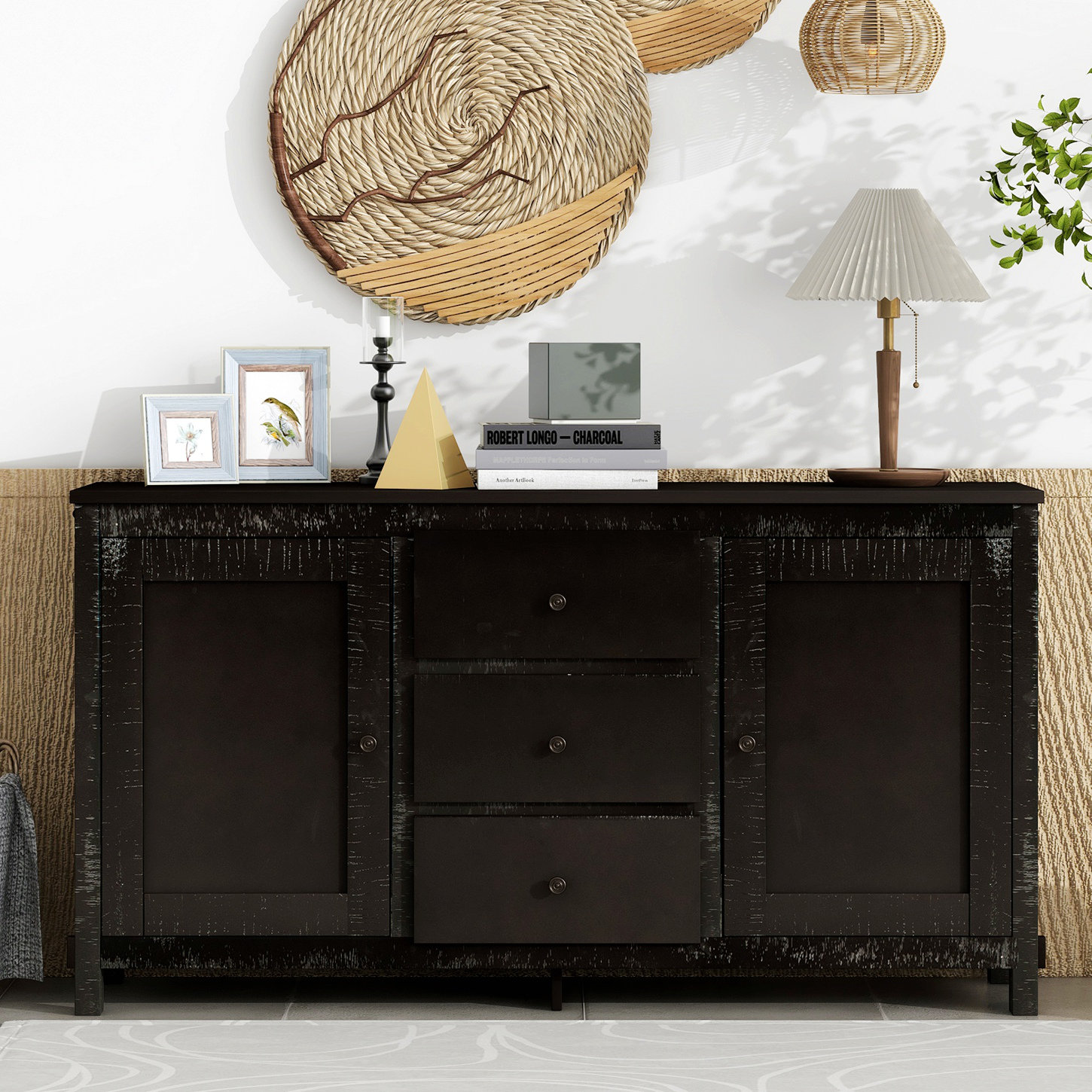 Red Barrel Studio Retro Solid Wood Buffet Cabinet with 2 Storage ...